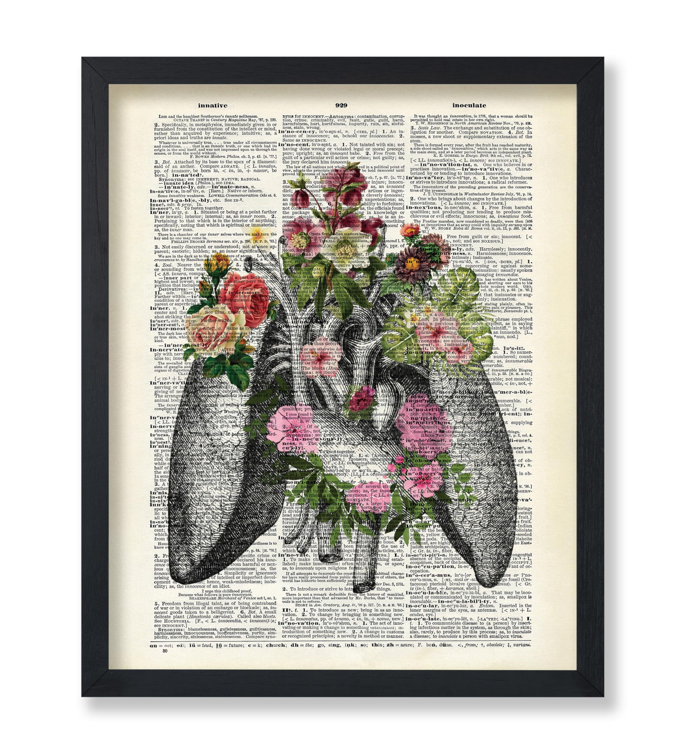 Poster Master Dictionary Art Poster - Flowery Heart and Lungs Print - Flower Art - Anatomy Art ...