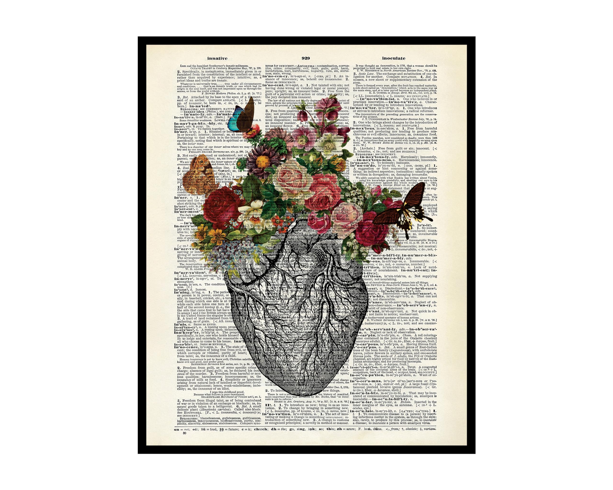 Poster Master Dictionary Art Poster - Flowery Heart Print - Flower Art - Anatomy Art - Butterfly ...