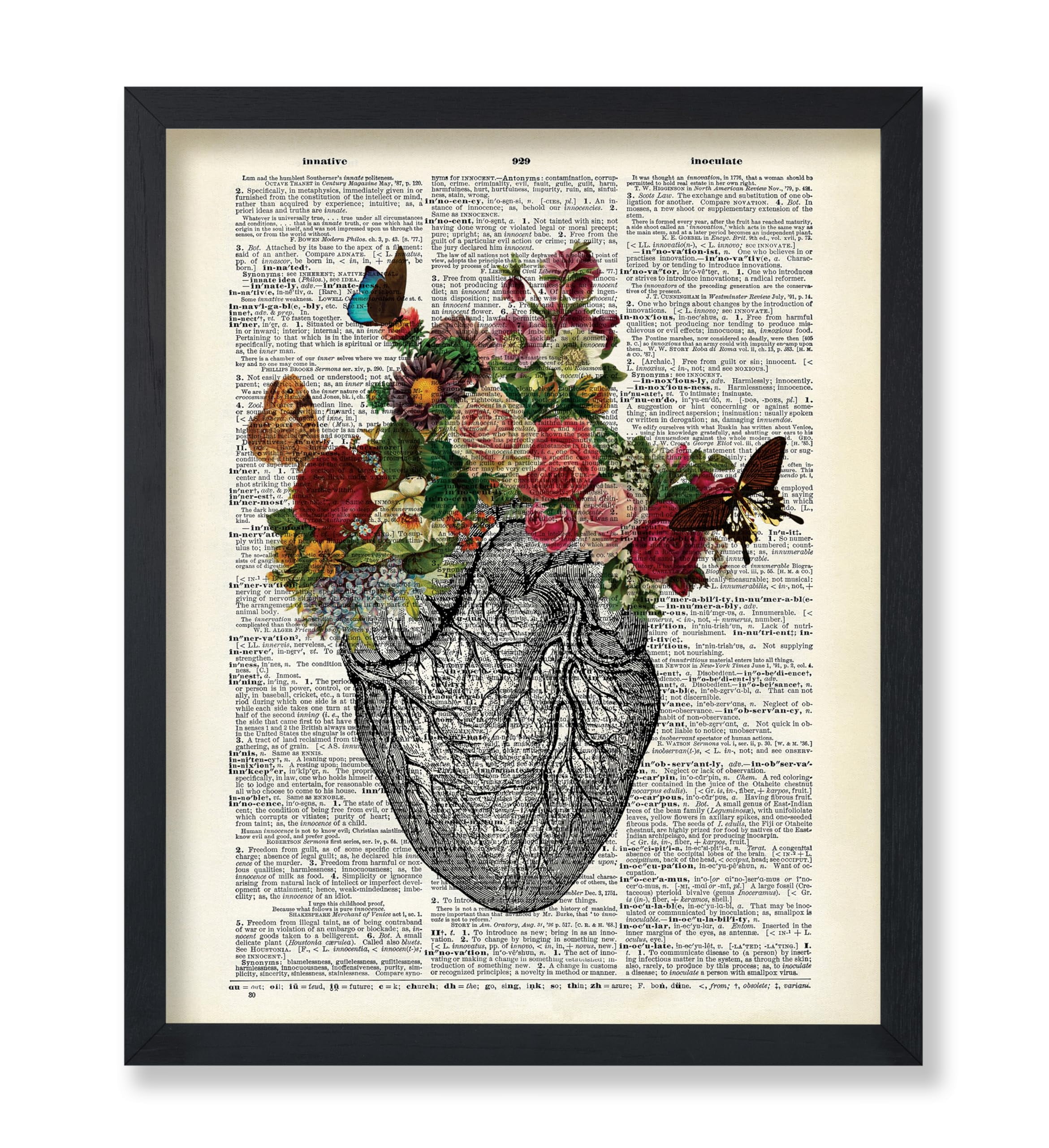 Poster Master Dictionary Art Poster - Flowery Heart Print - Flower Art - Anatomy Art - Butterfly ...