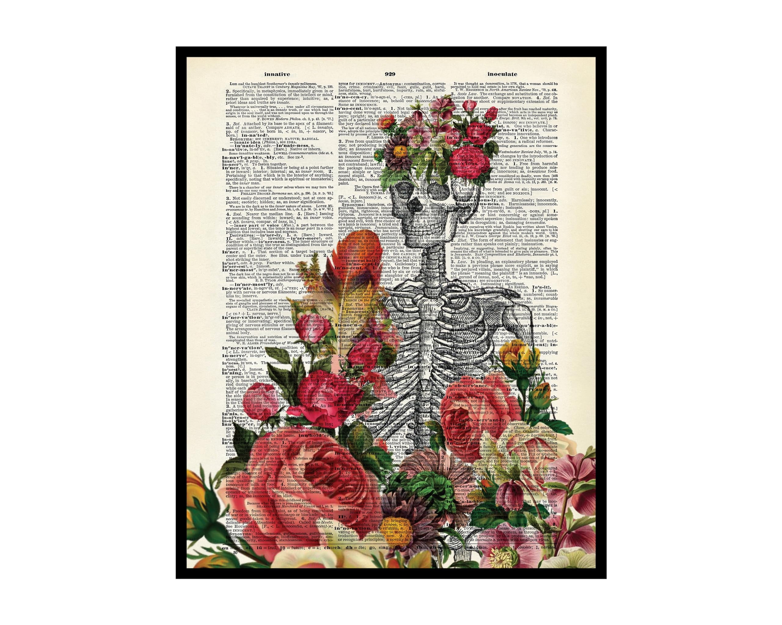 Poster Master Dictionary Art Poster - Flowery Skeleton Print - Flower Art - Skeleton Art ...