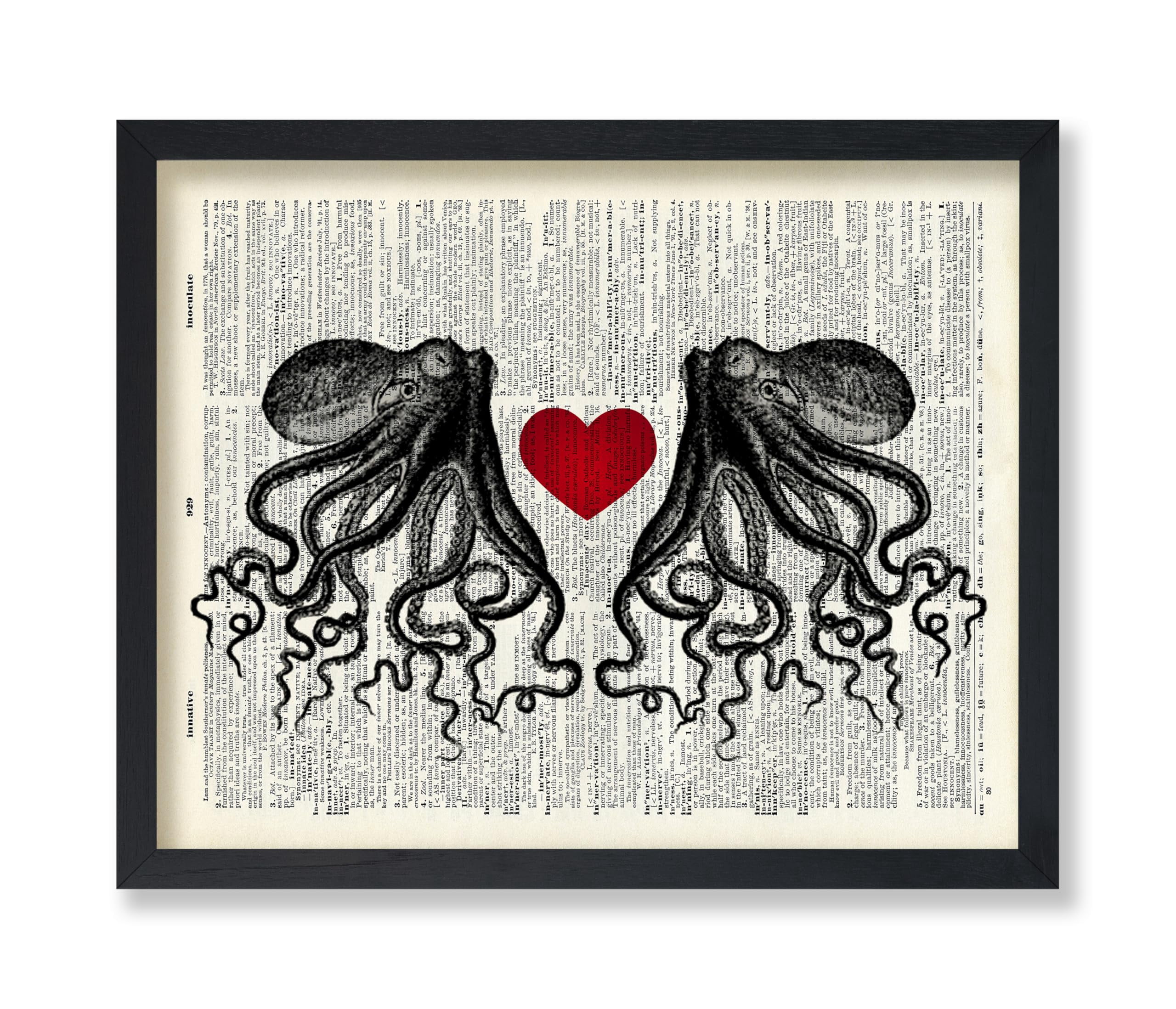 Poster Master Dictionary Art Poster - Giant Octopus Couple Print - Red ...