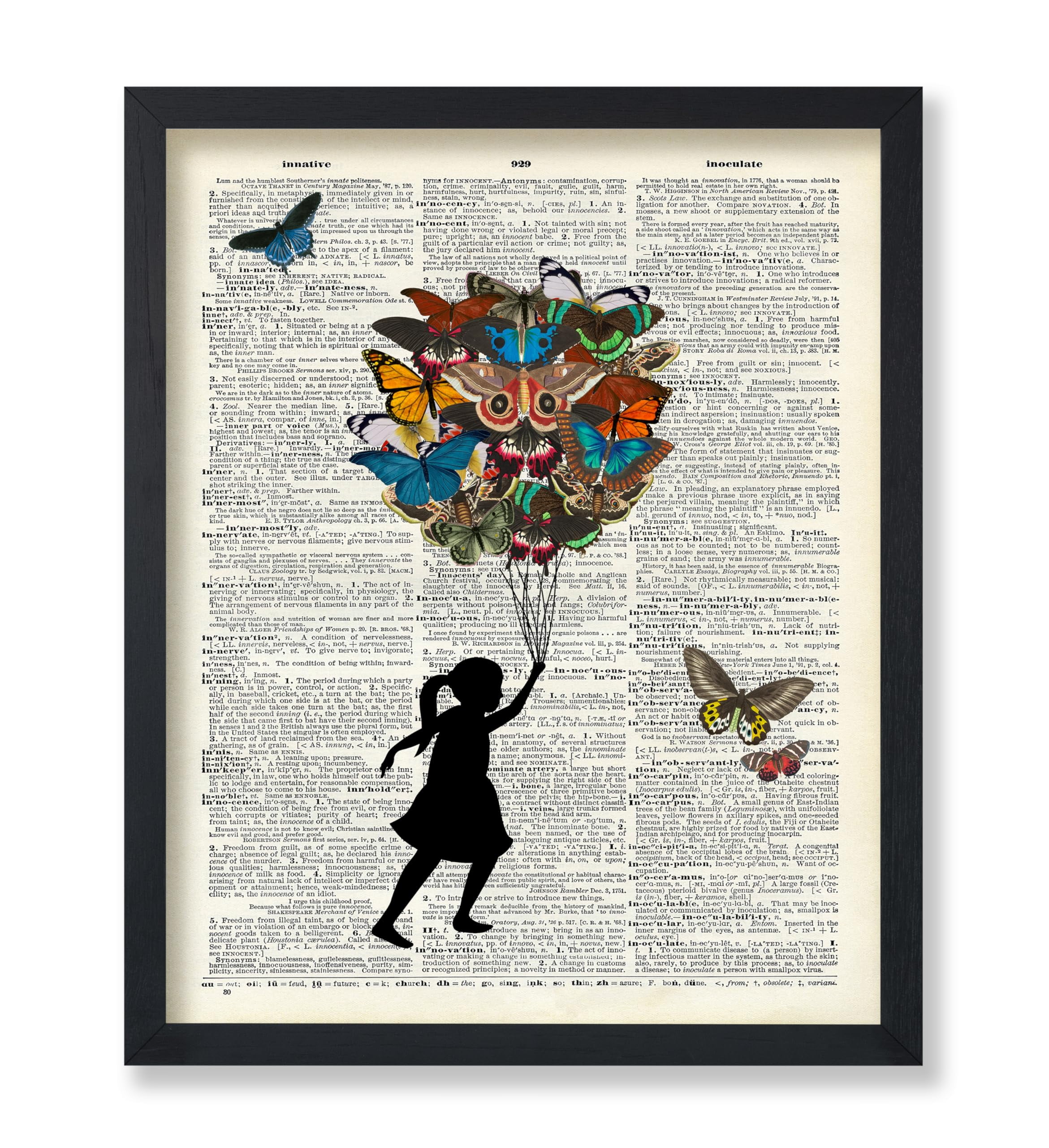 Poster Master Dictionary Art Poster - Little Girl and Balloon of Butterflies Print - Butterfly ...