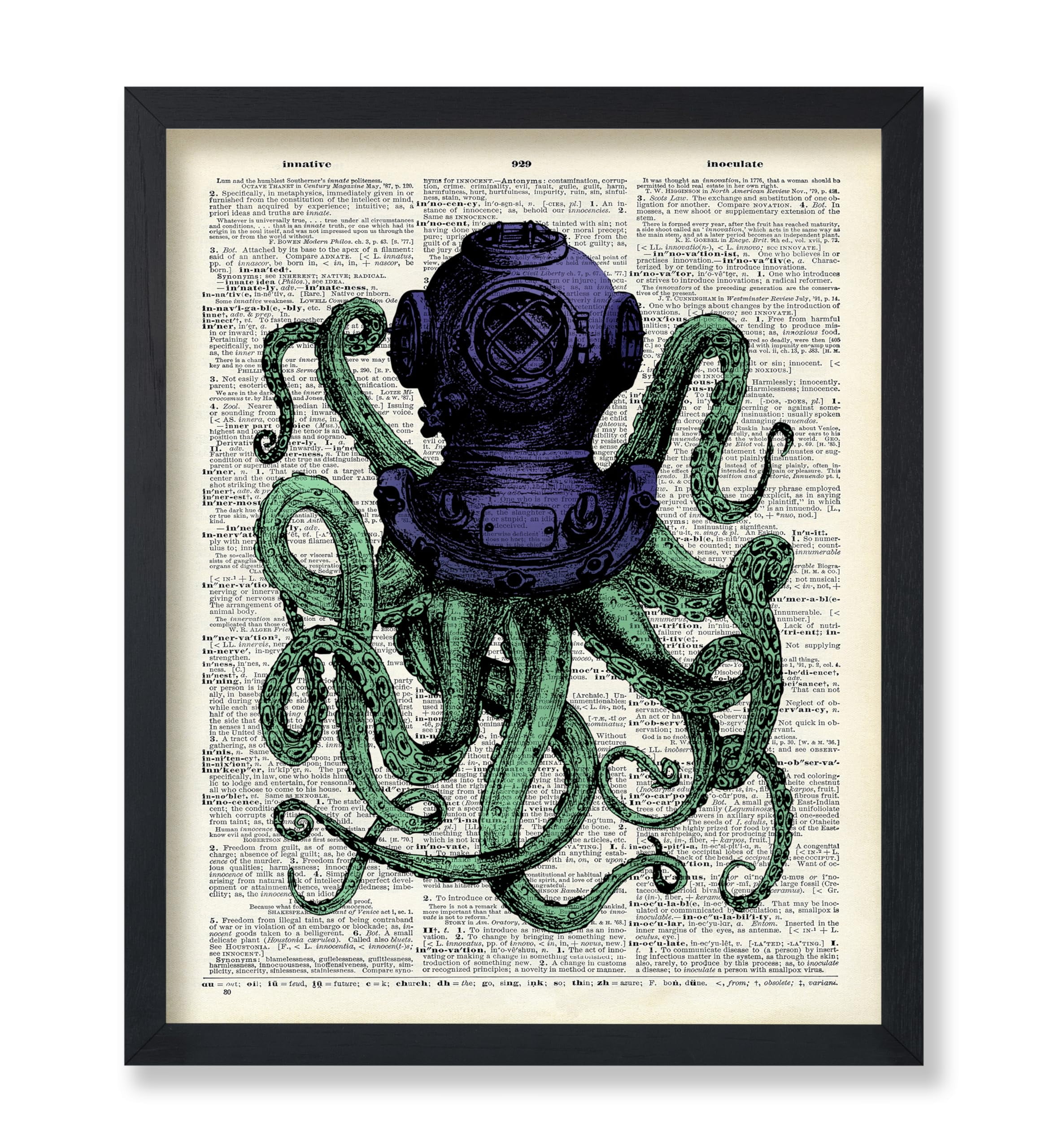Poster Master Dictionary Art Poster - Octopus in Diving Helmet Print - Octopus Art - Kraken Art ...