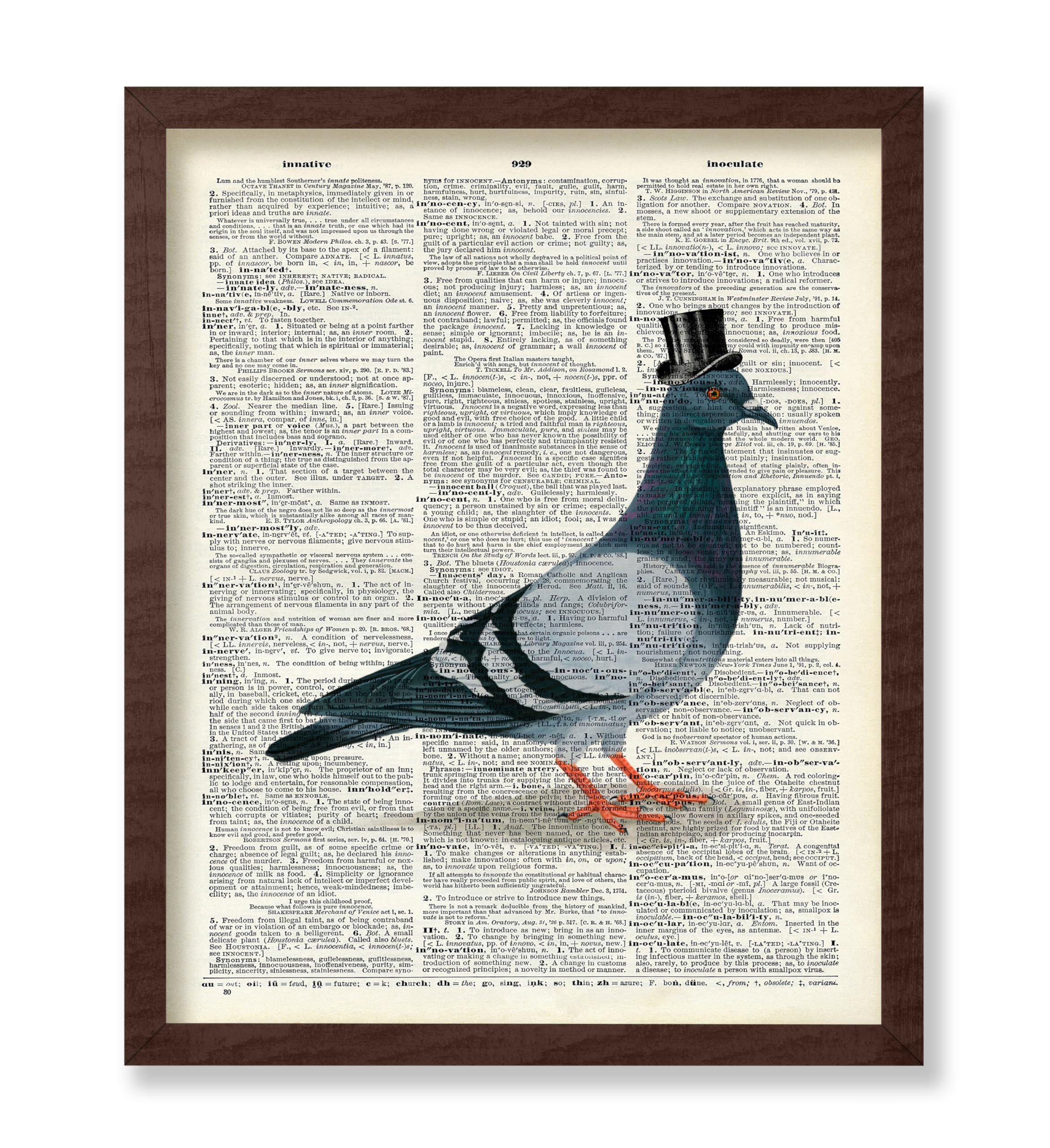 Poster Master Dictionary Art Poster - Pigeon in a Top Hat Print - Bird ...