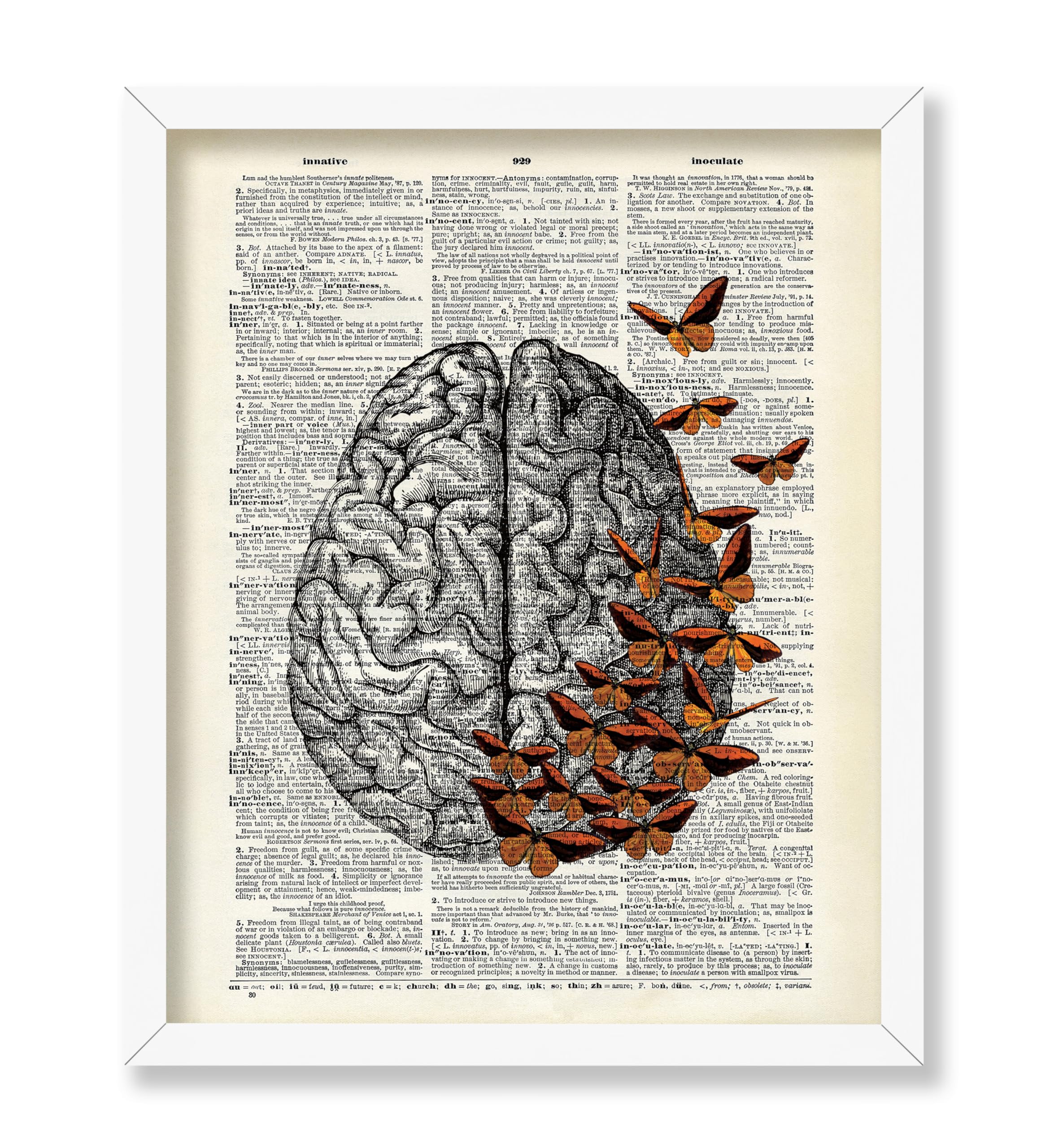 Poster Master Dictionary Art Poster - Brown Butterflies and Brain Print ...