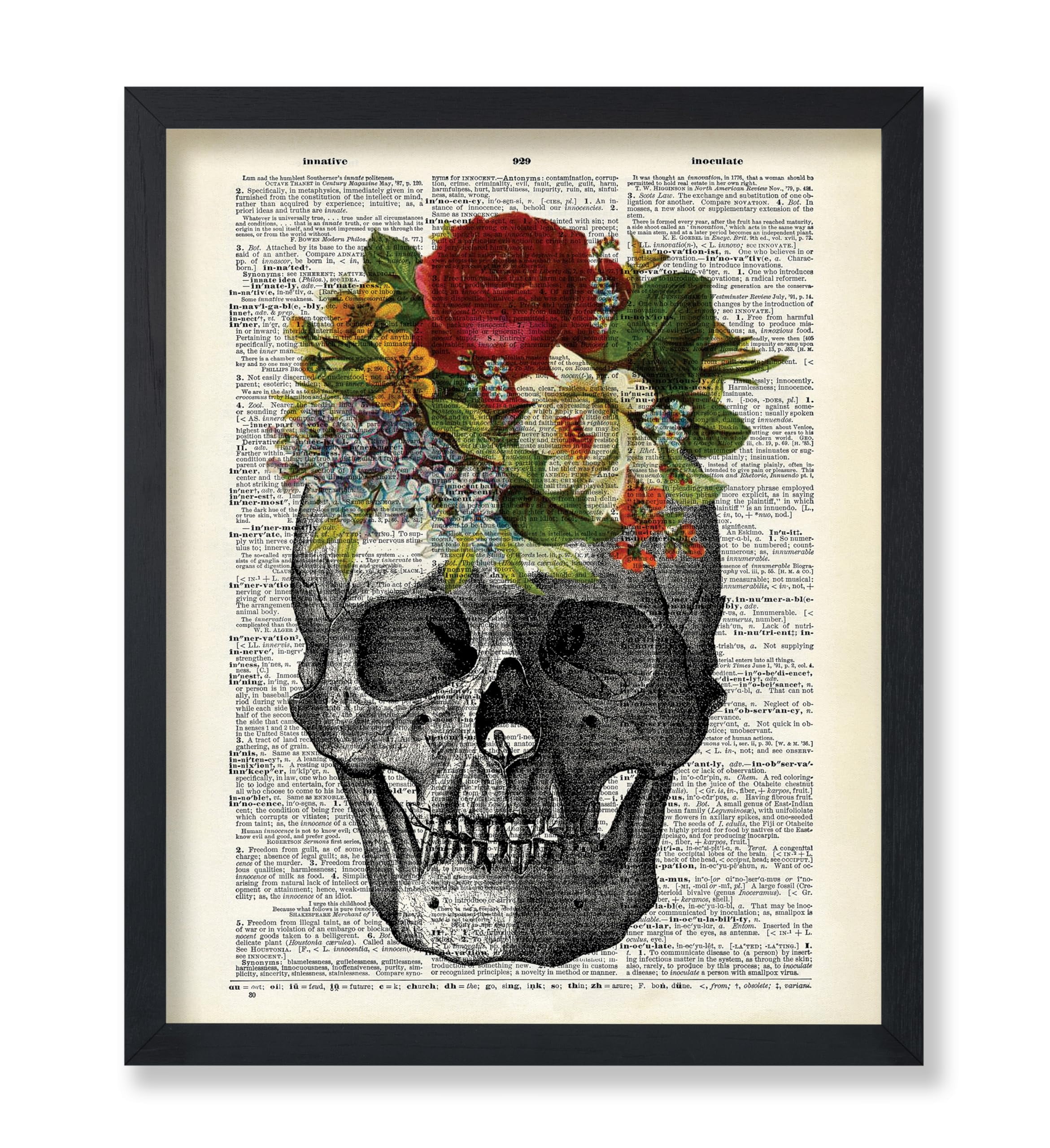 Poster Master Dictionary Art Poster - Flowery Crown on Skull Print - Skeleton Art - Flower Art ...