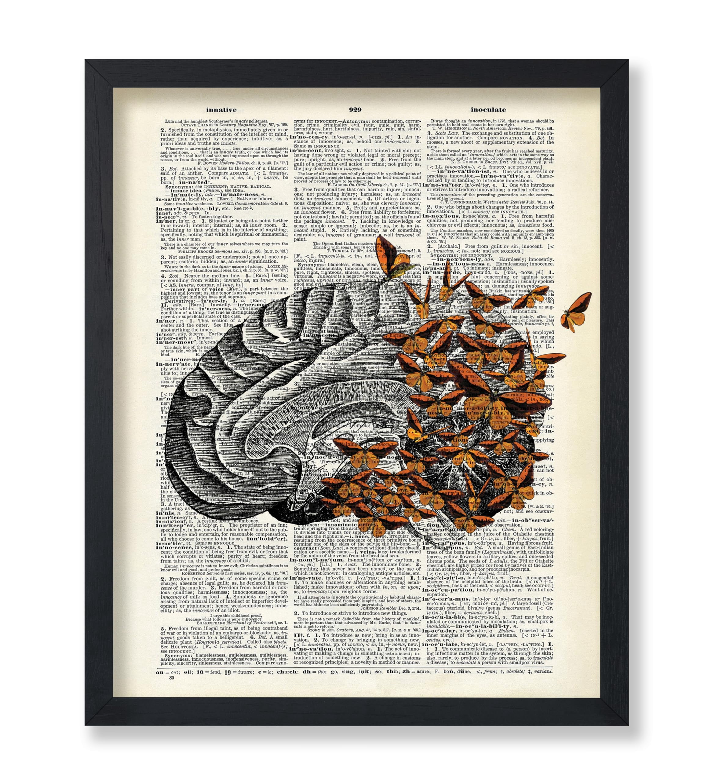Poster Master Dictionary Art Poster - Retro Brain and Butterflies Print ...