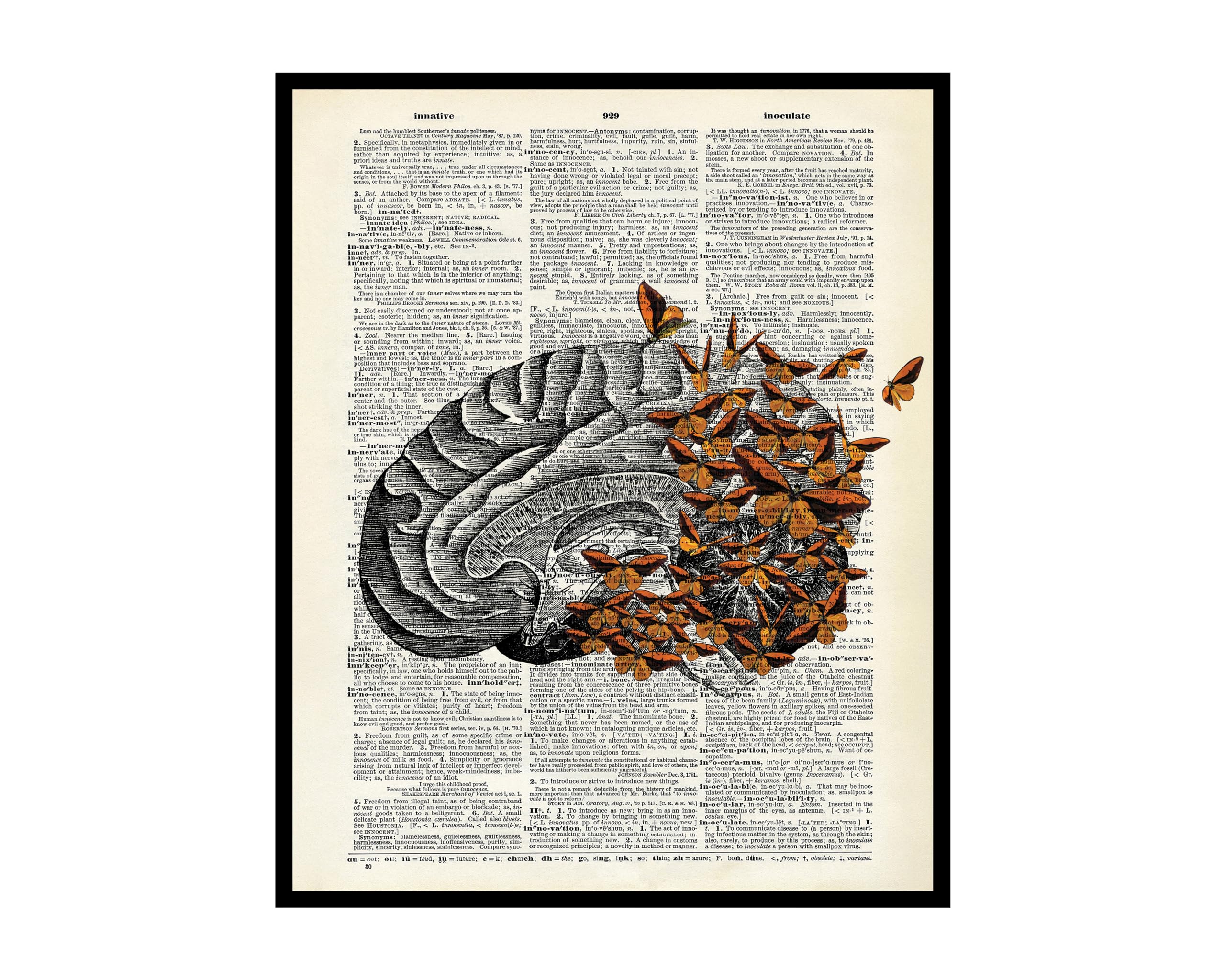Poster Master Dictionary Art Poster - Retro Brain and Butterflies Print ...