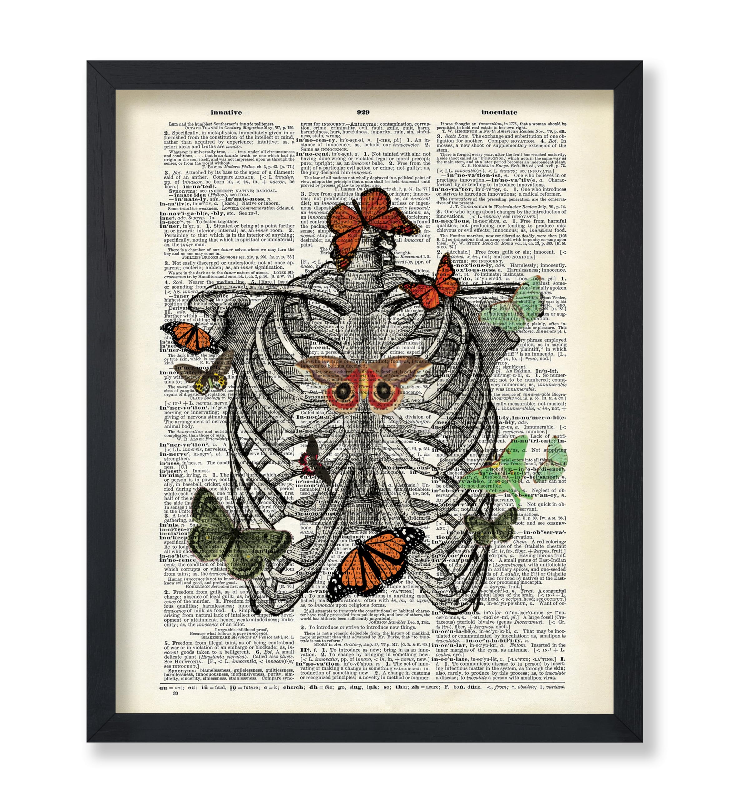Poster Master Dictionary Art Poster - Retro Butterflies and Ribcage ...