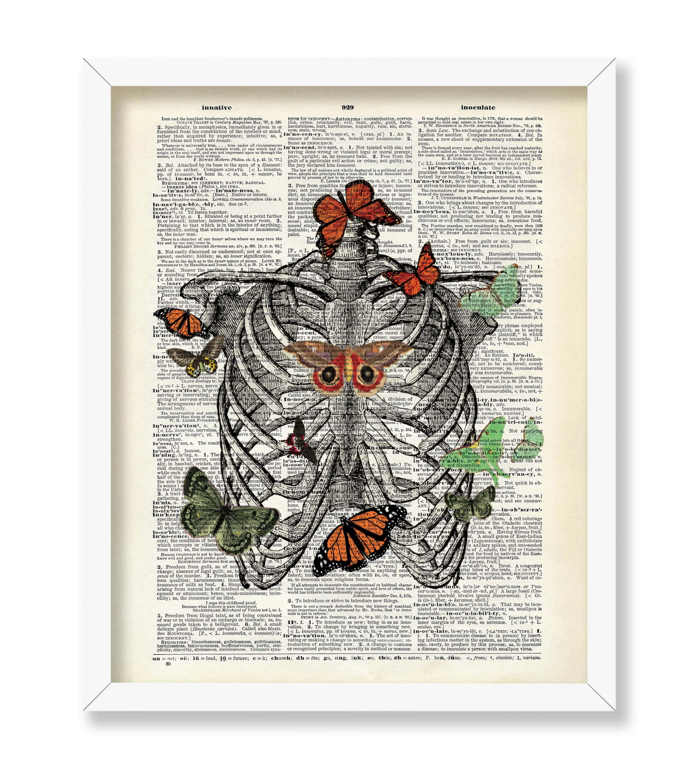 Poster Master Dictionary Art Poster - Retro Butterflies and Ribcage ...