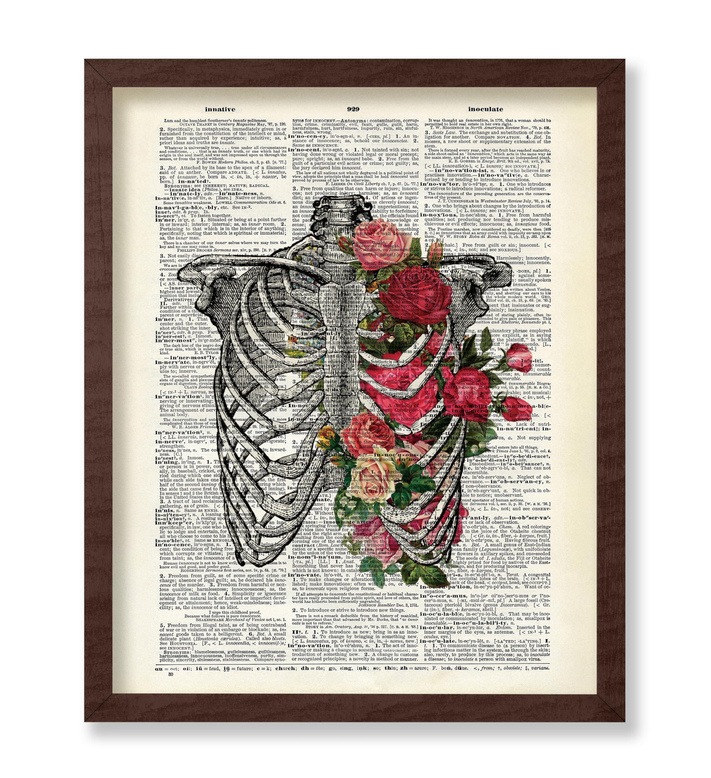 Poster Master Dictionary Art Poster - Roses and Ribcage Print - Flower ...