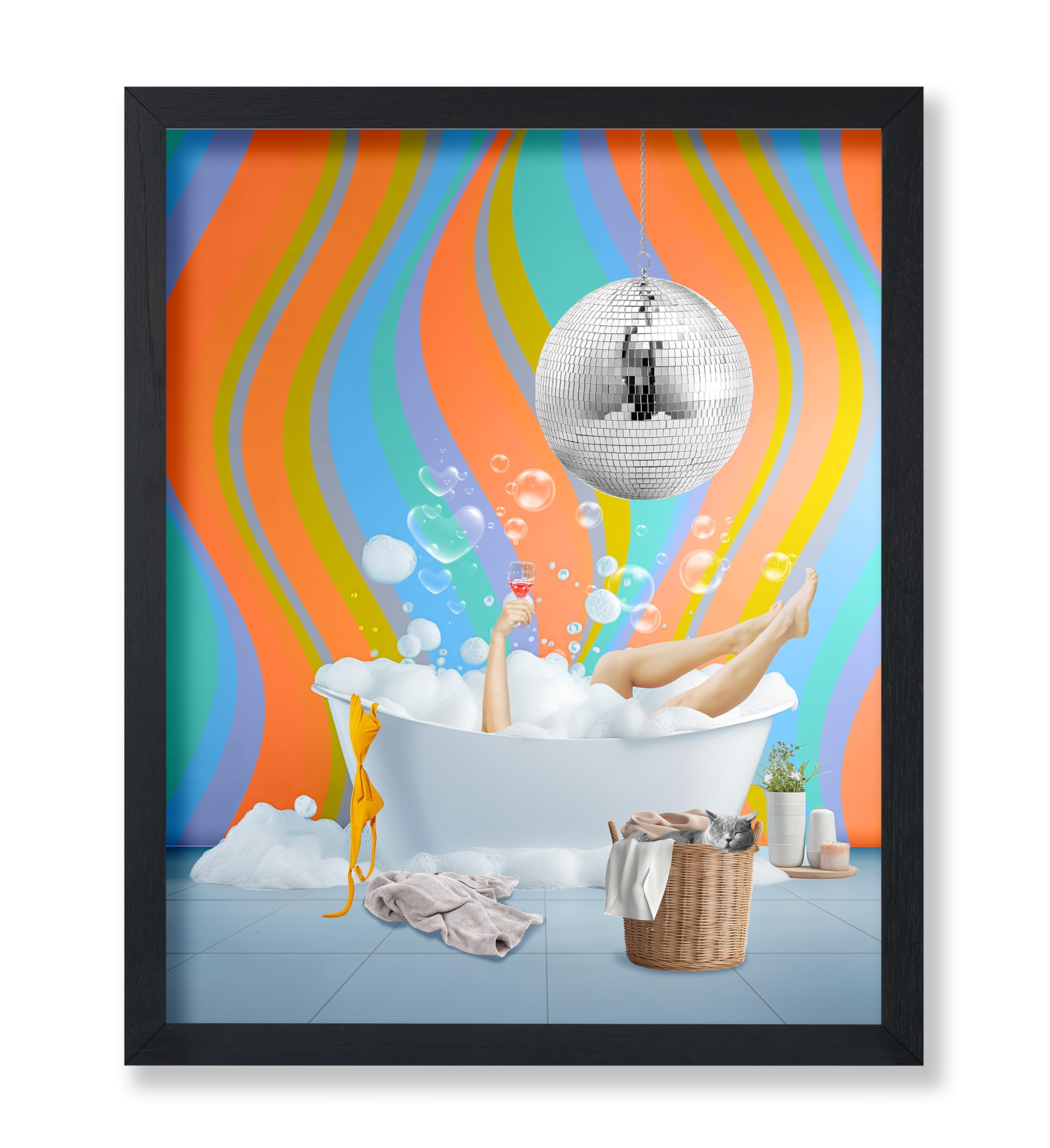 Poster Master Drinking In The Bath Tub Poster - Retro Disco Ball Print ...