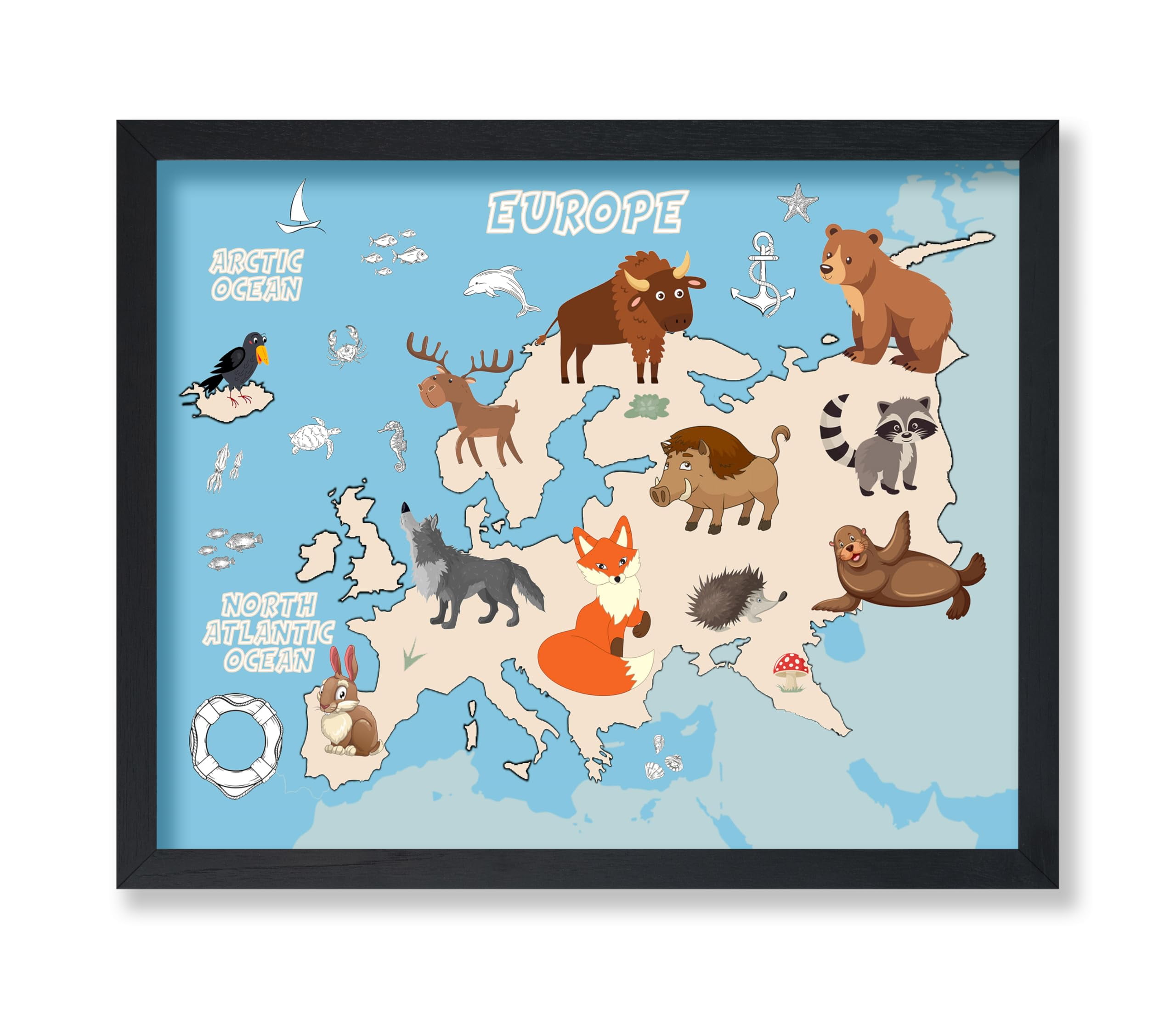 Poster Master Europe Map Poster - Animal World Map Print - Learning ...