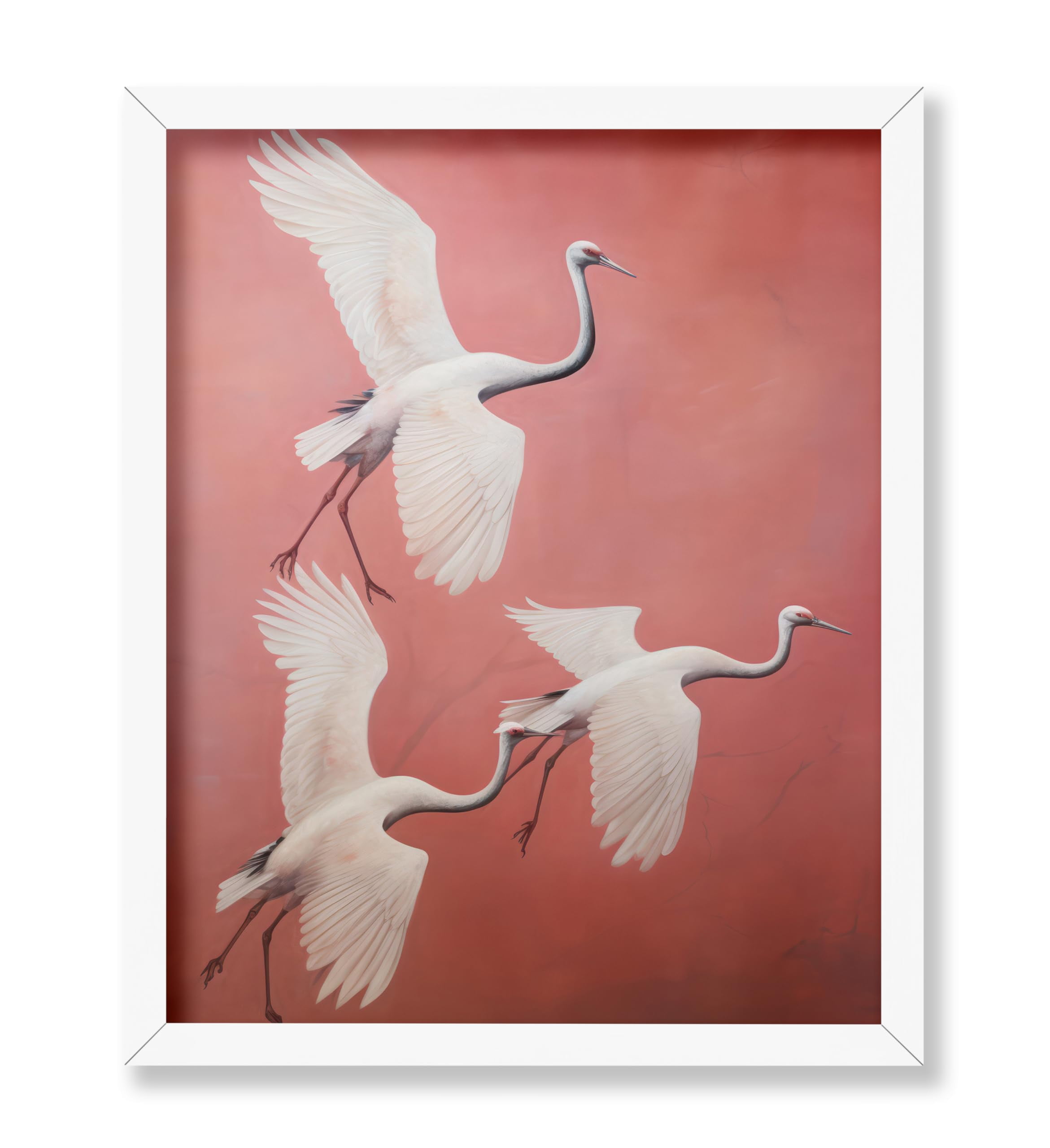 Poster Master Flying Birds Poster - Retro White Crane Print - Bird Art ...