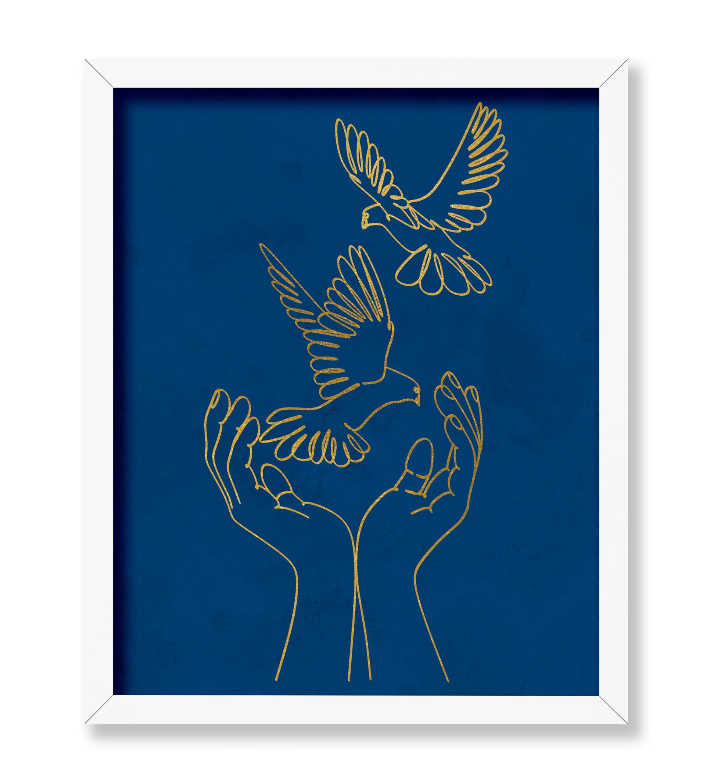 Poster Master Flying Doves Poster - Hands Print - Gold Line Art - Bird ...