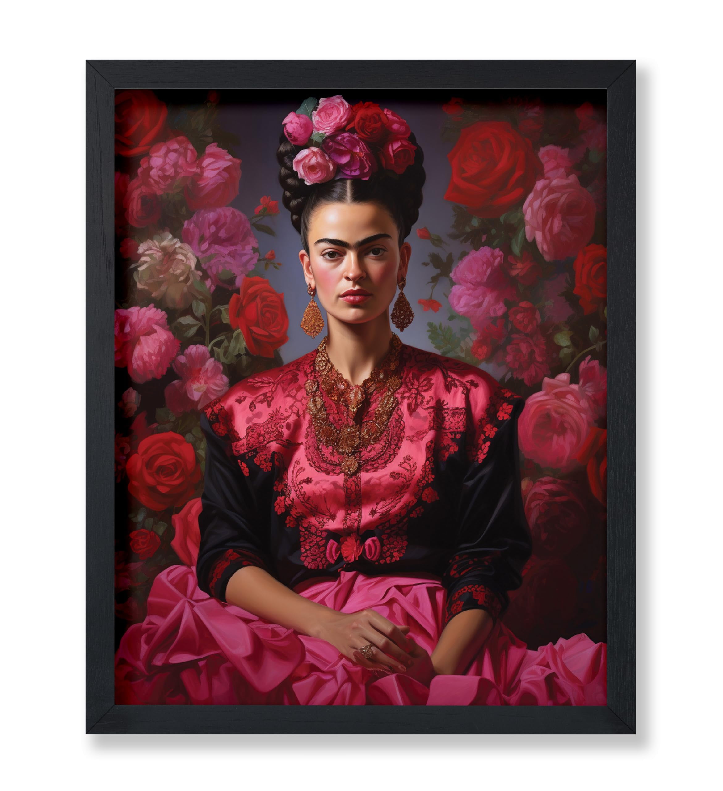 Poster Master Frida Poster - Frida Flowery Portrait Print - Pink Flower ...