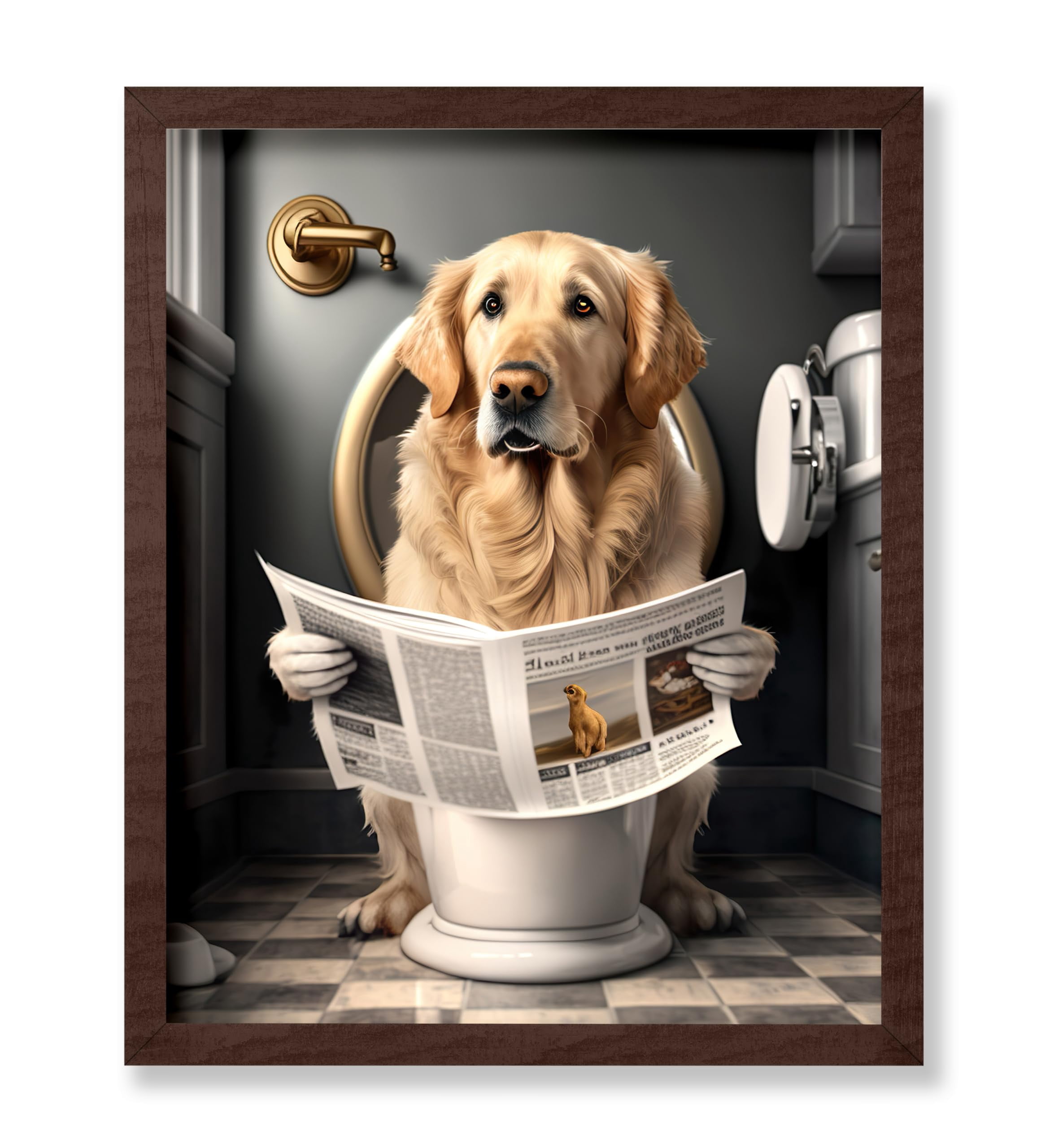 Poster Master Golden Retriever Sitting on Toilet Poster - Dog Reading a ...