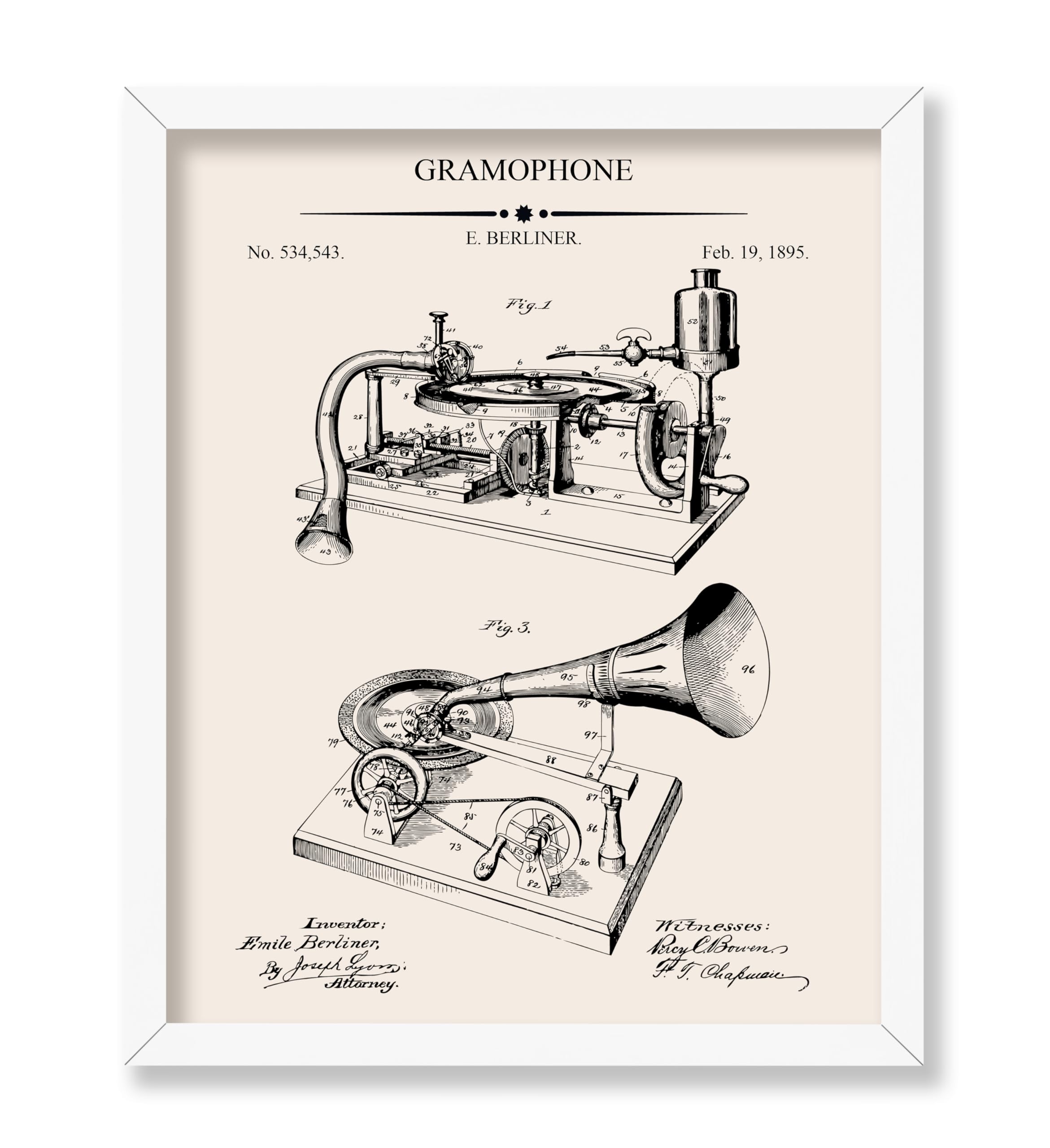 Poster Master Gramophone Blueprint Poster - Record Player Patent Print ...