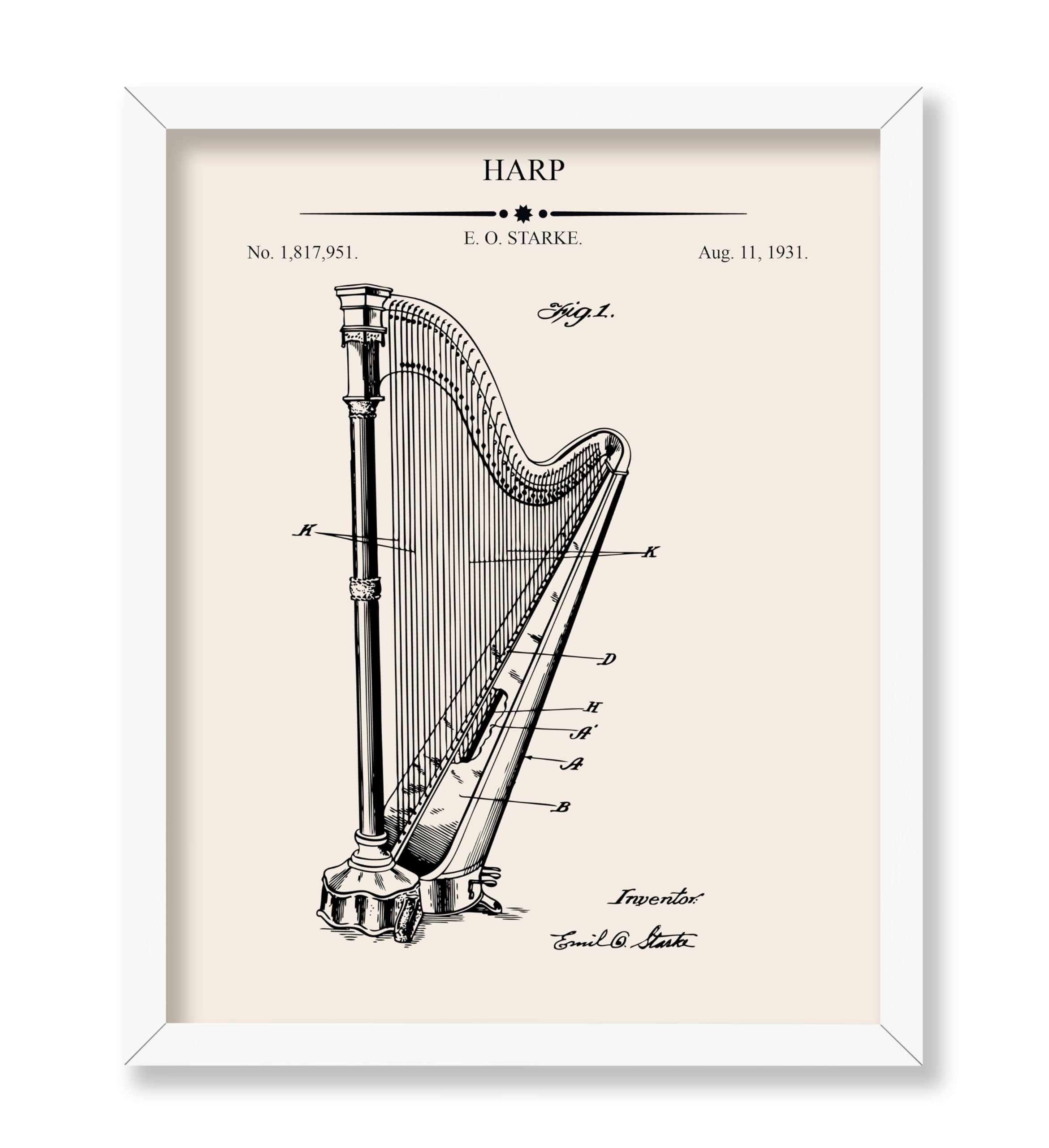 Poster Master Harp Blueprint Poster - Harp Patent Print - Music Art ...