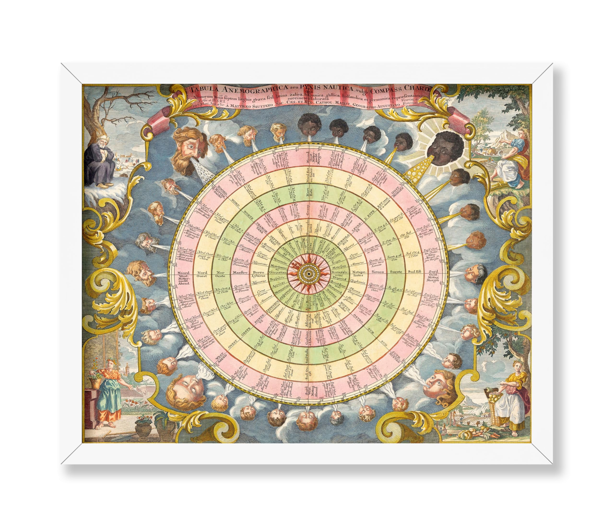 Poster Master Historic Map Print - A Map of the Winds, Vintage Zodiac ...