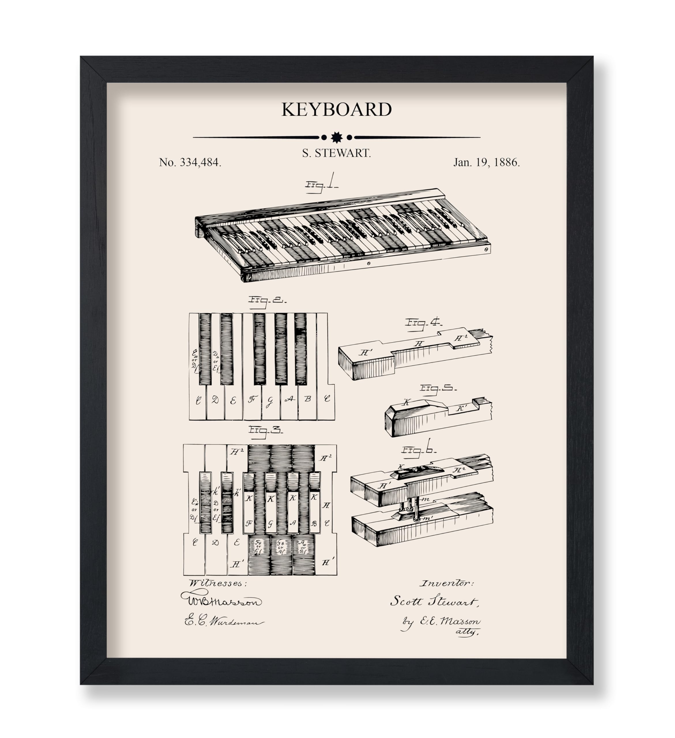 Poster Master Keyboard Blueprint Poster - Piano Keyboard Patent Print ...