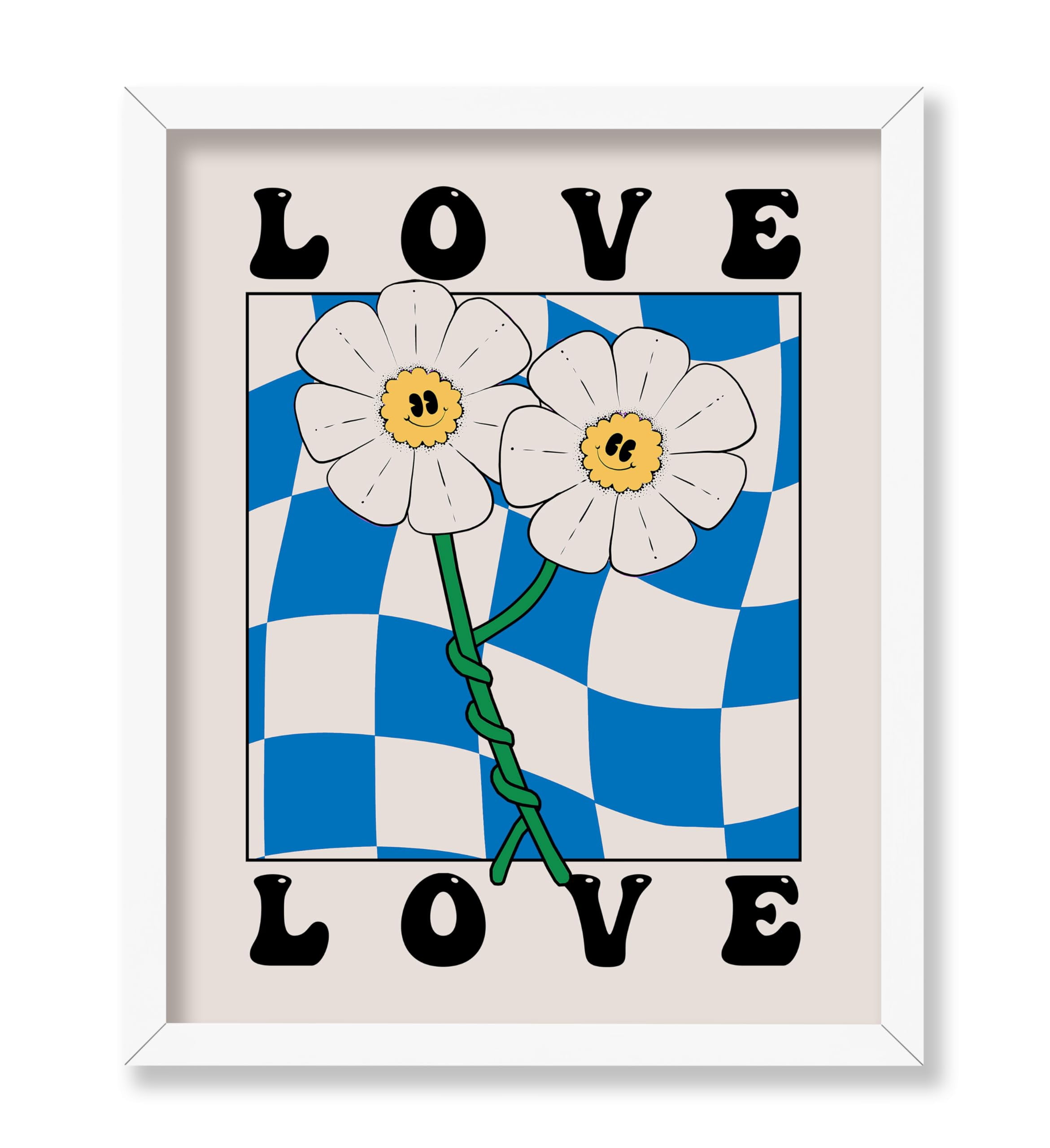 Poster Master Love Poster - Retro White Smiley Flowers Print ...