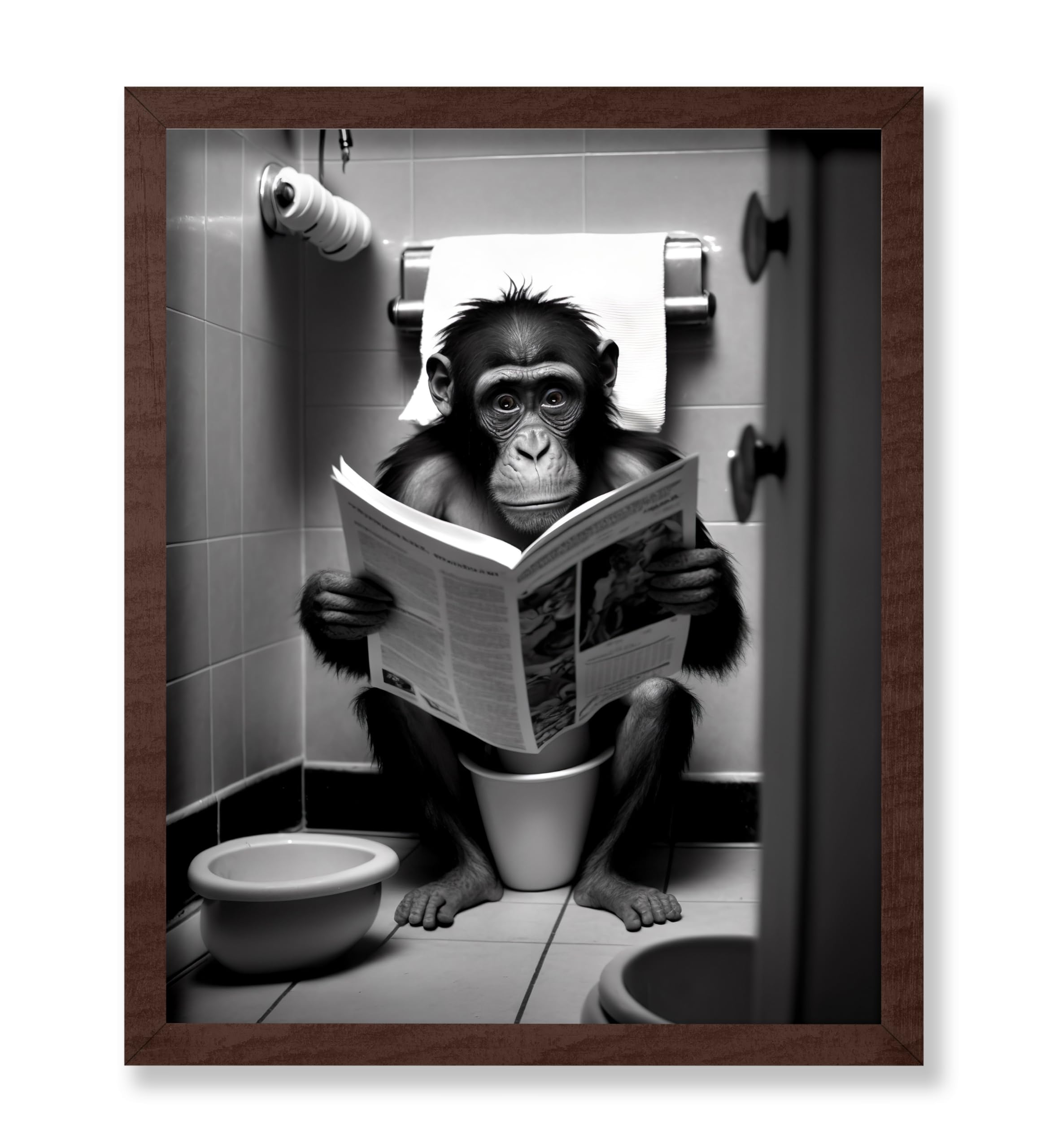 Poster Master Monkey Sitting on Toilet Poster - Monkey Reading a ...