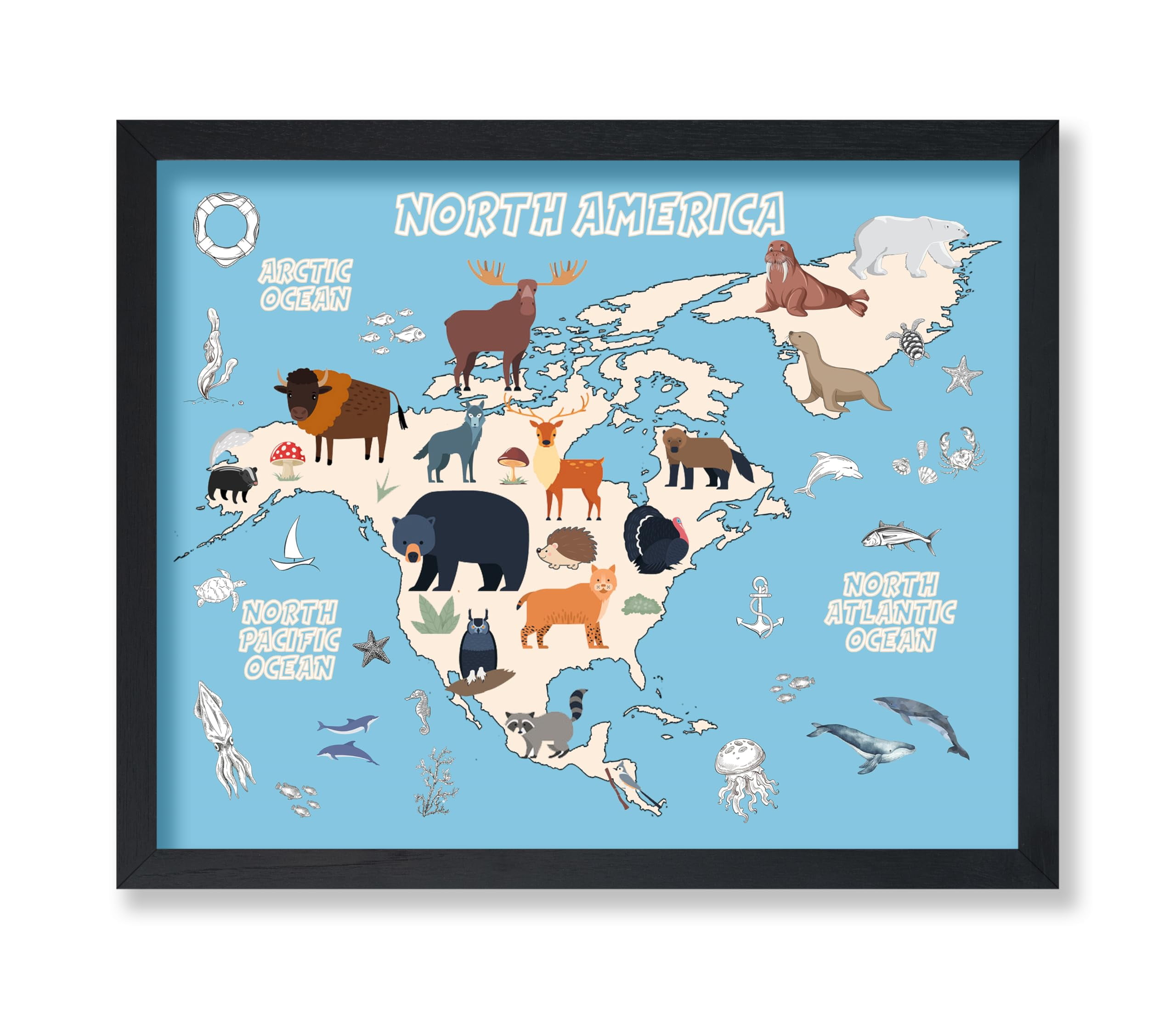 Poster Master North America Continent Map Poster - Animal Map Print ...