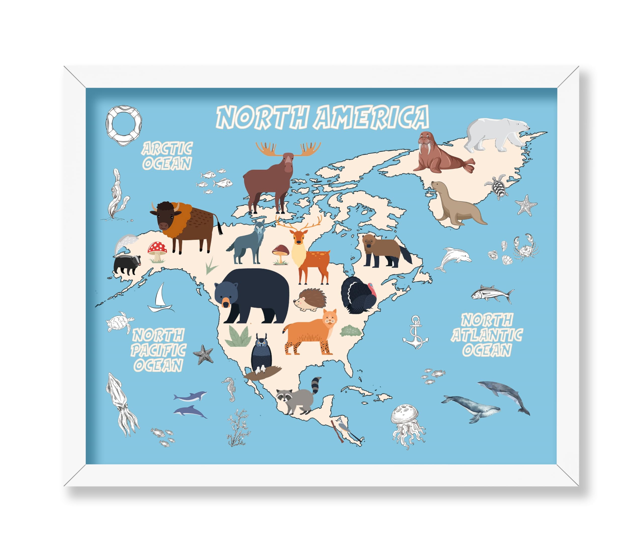 Poster Master North America Continent Map Poster - Animal Map Print ...