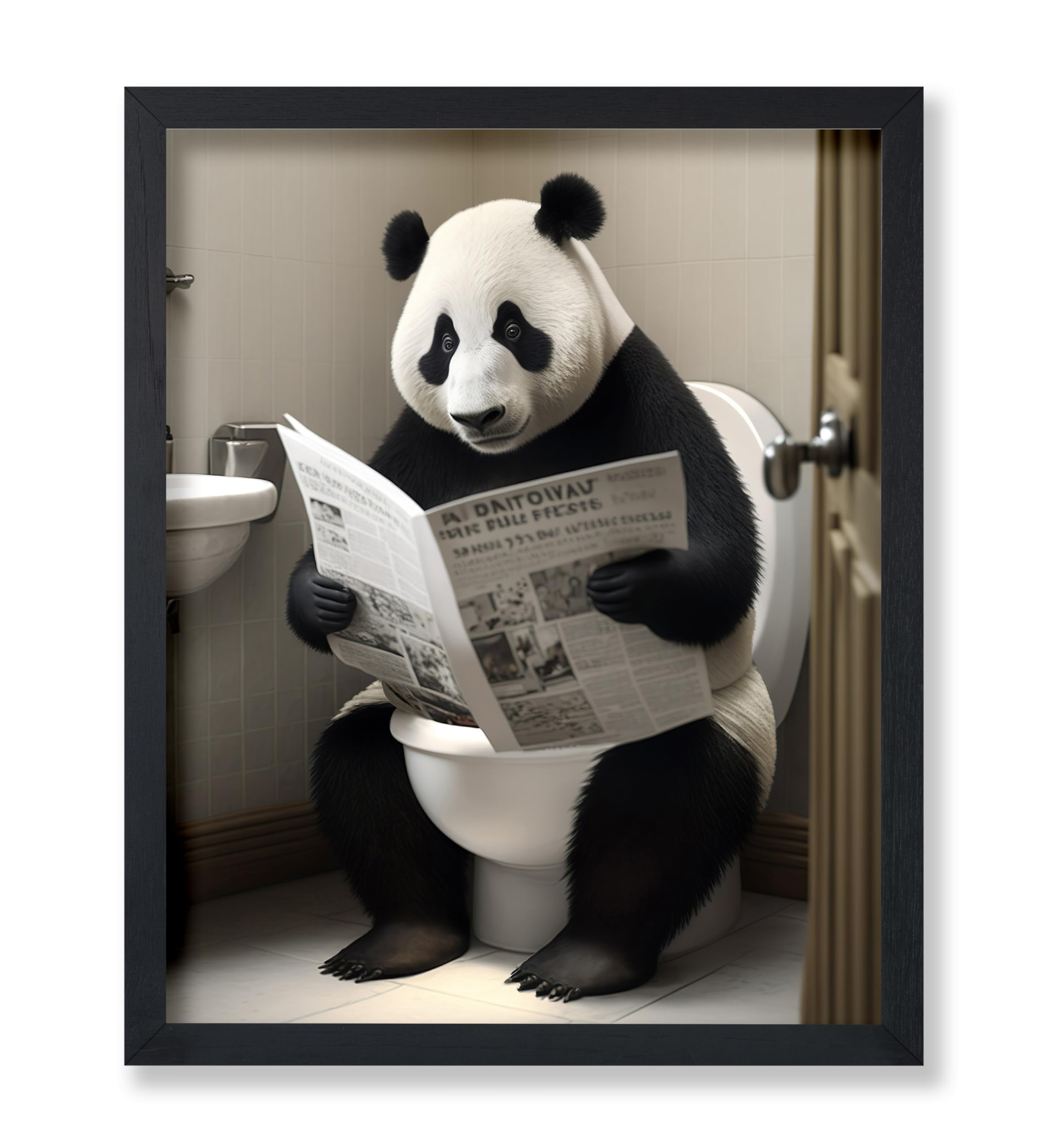 Poster Master Panda Sitting on Toilet Poster - Panda Reading a ...