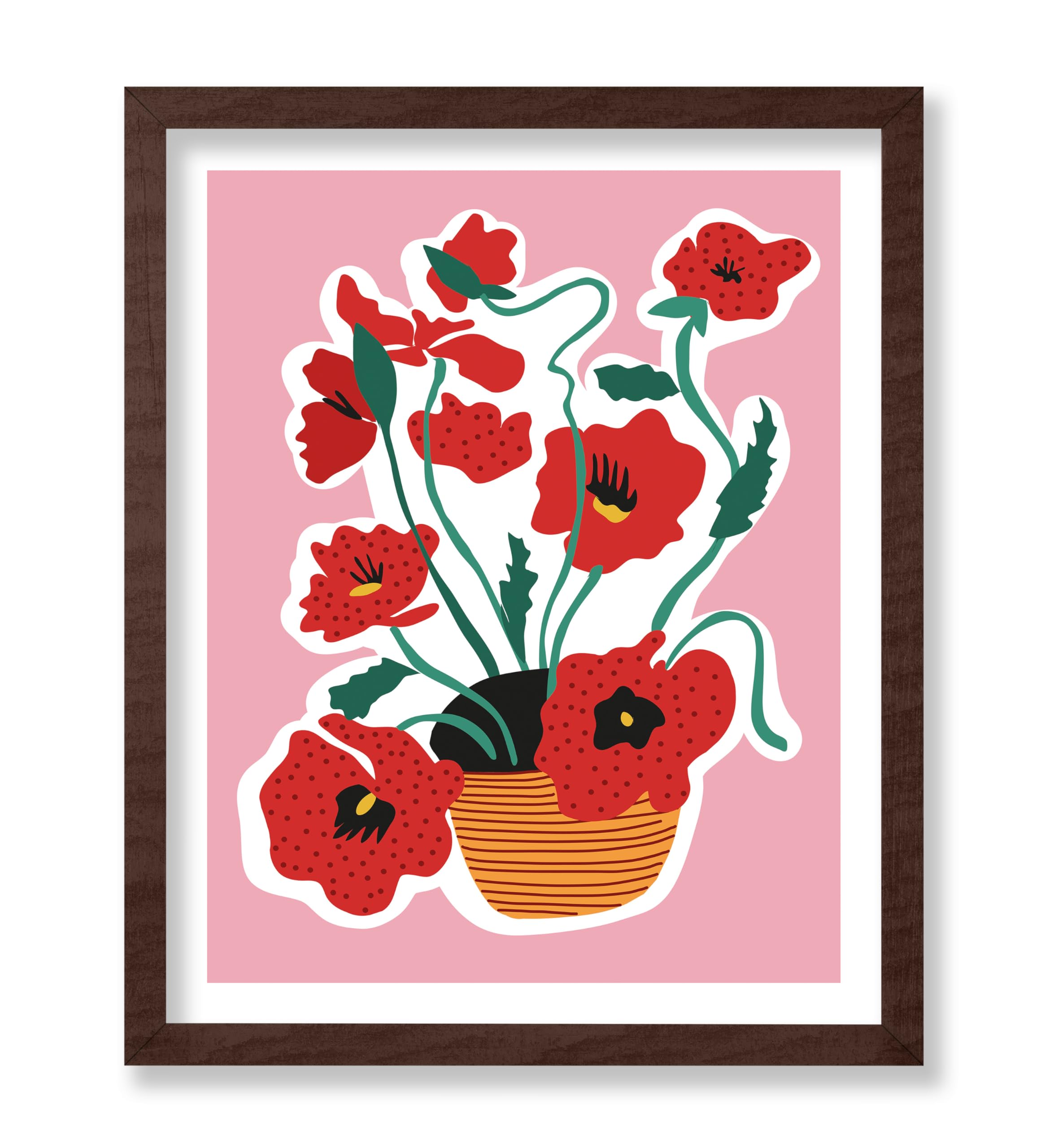 Poster Master Red Flowers Poster - Retro Flowers in Pot Print - Floral ...