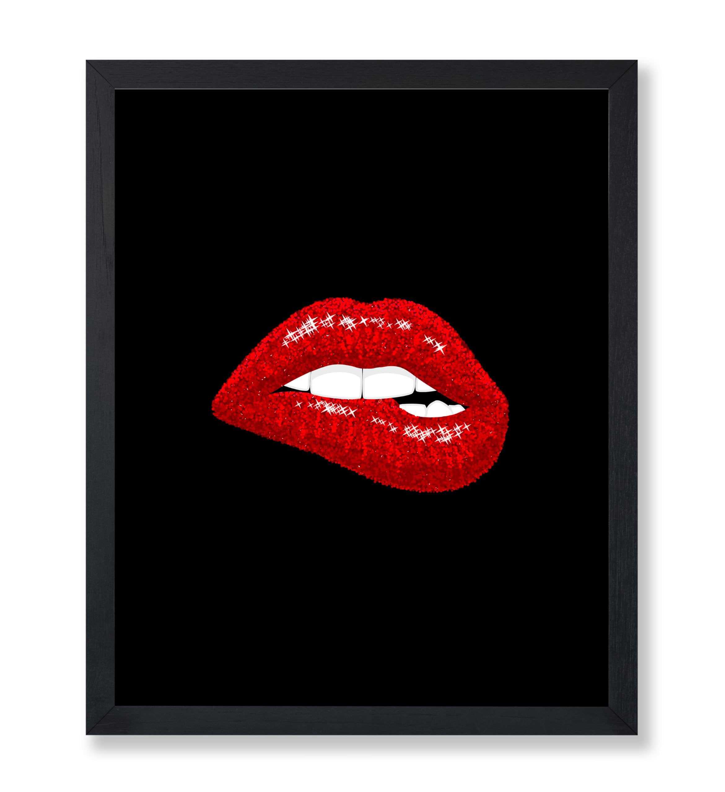 Poster Master Red Glitter Lips Poster - Lip Bite Print - Fashion Art ...