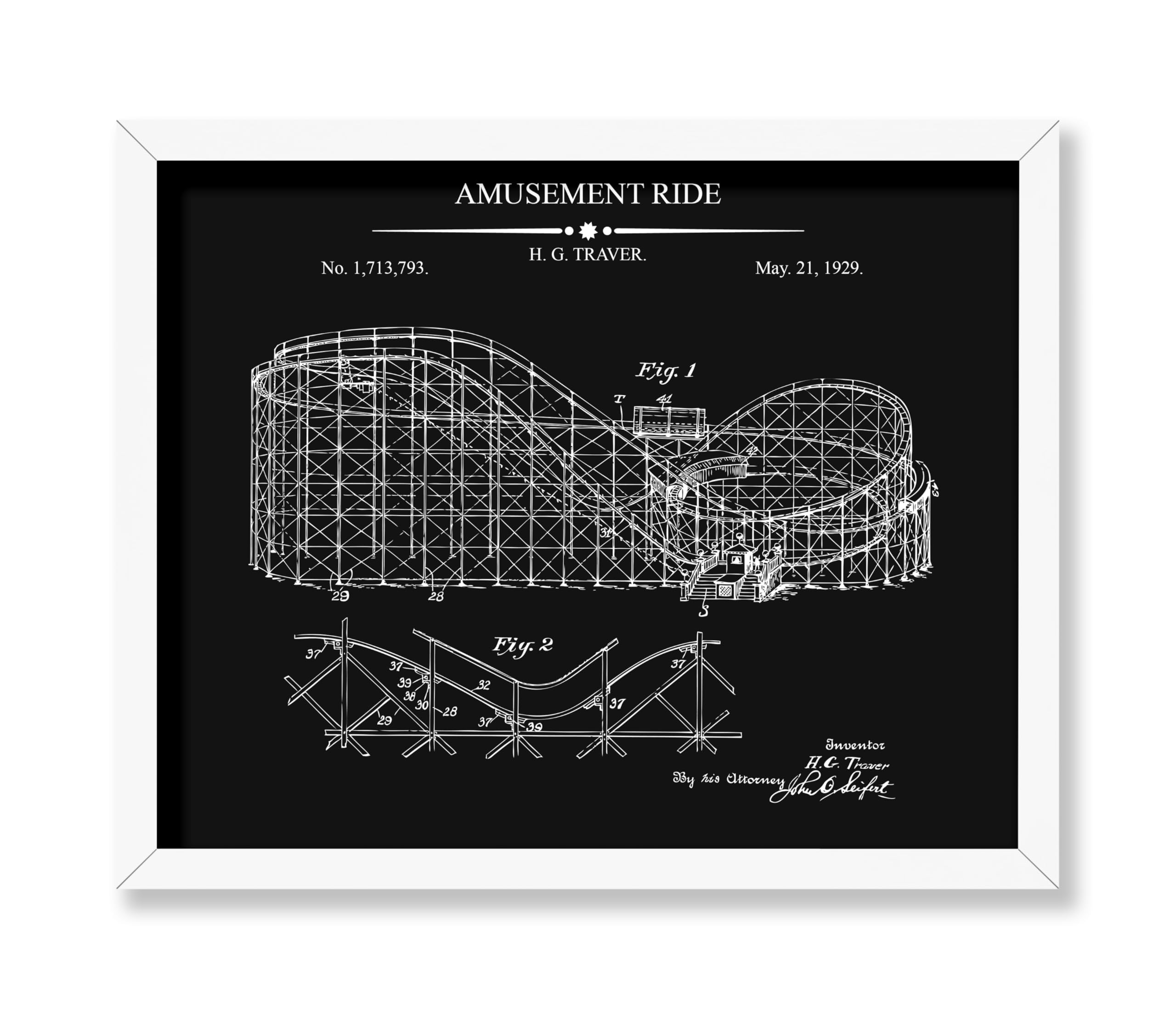 Poster Master Roller Coaster Blueprint Poster - Amusement Ride Patent ...