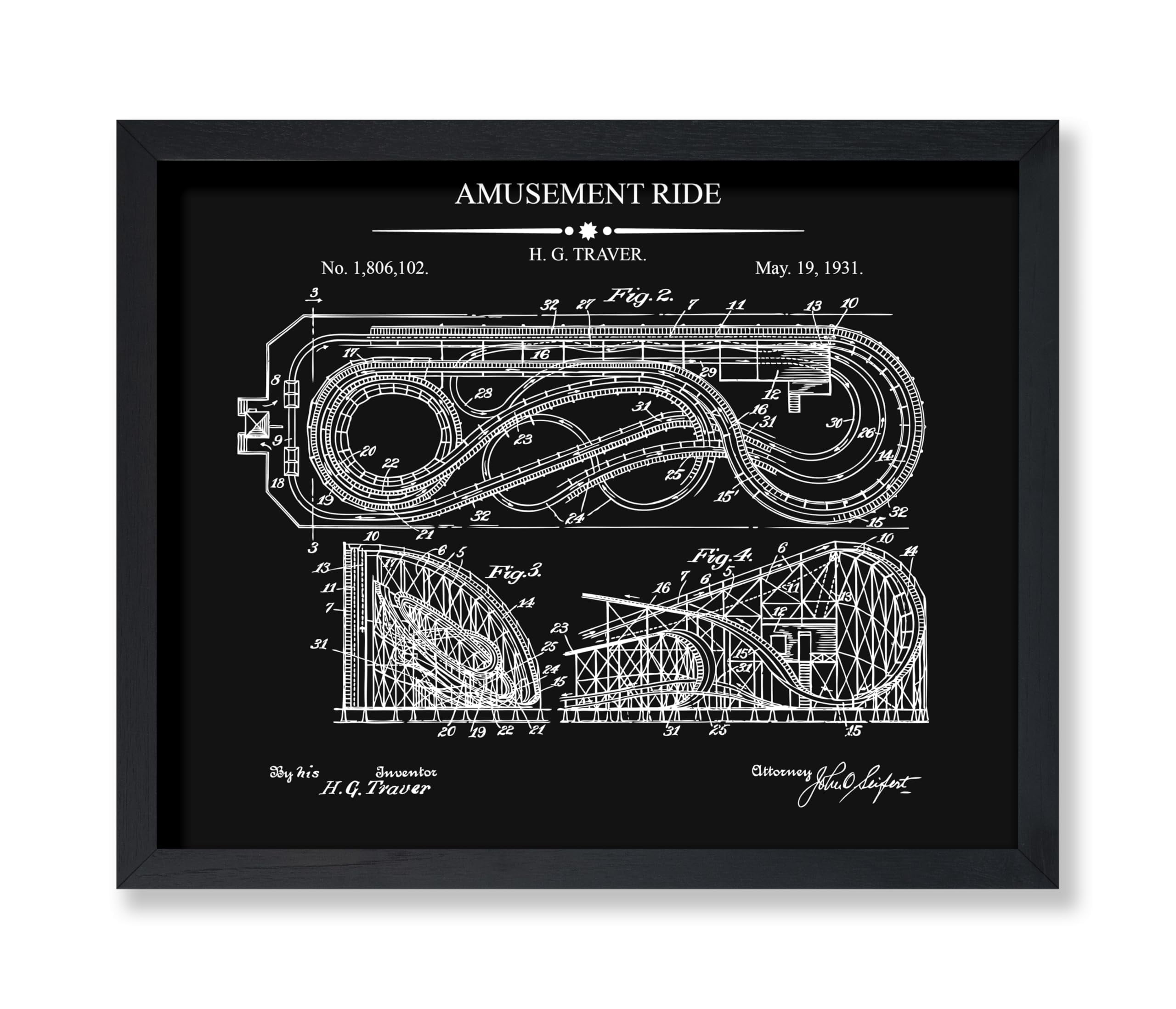 Poster Master Roller Coaster Blueprint Poster - Amusement Ride Patent Print - Theme Park Art ...