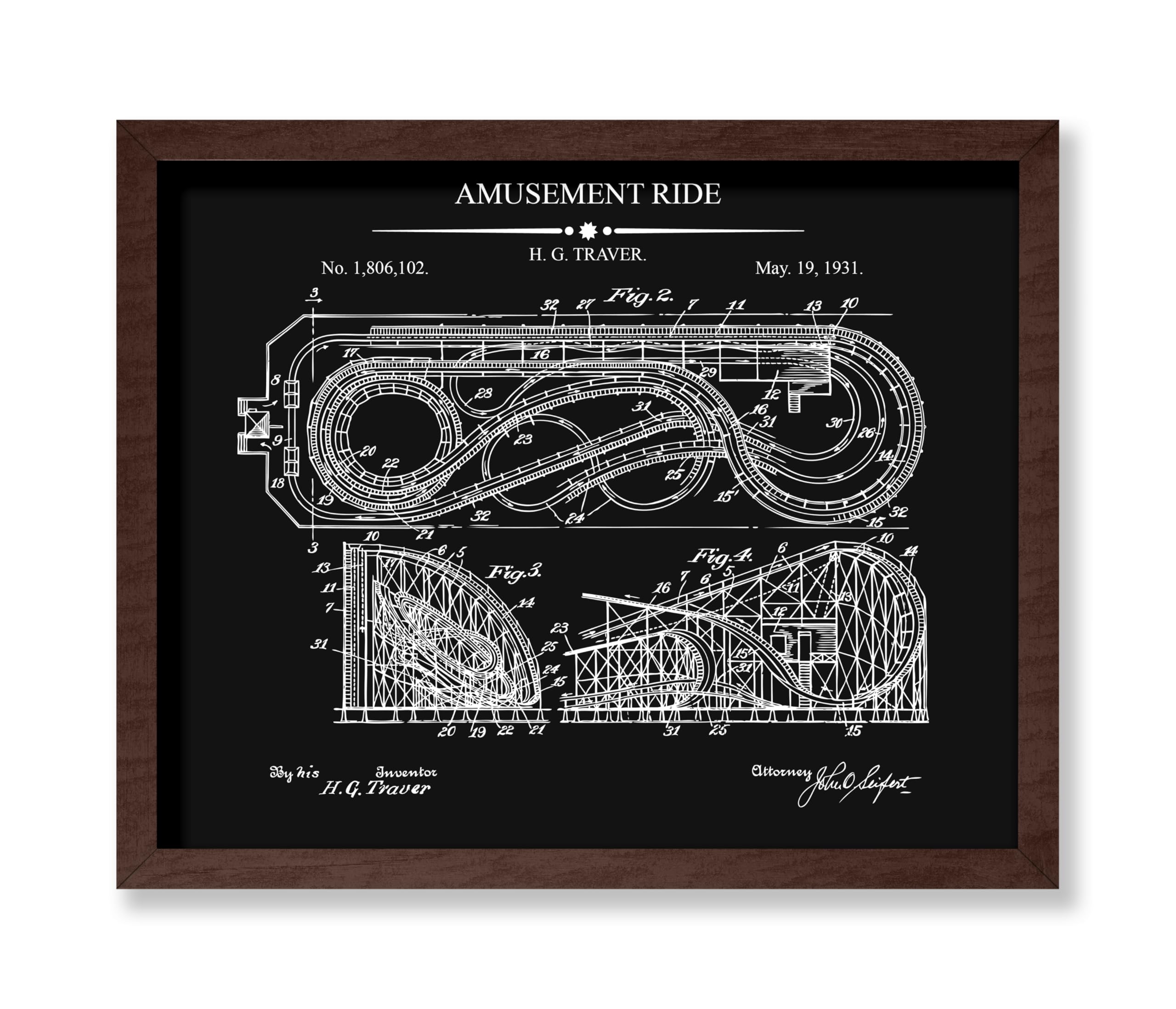 Poster Master Roller Coaster Blueprint Poster - Amusement Ride Patent ...