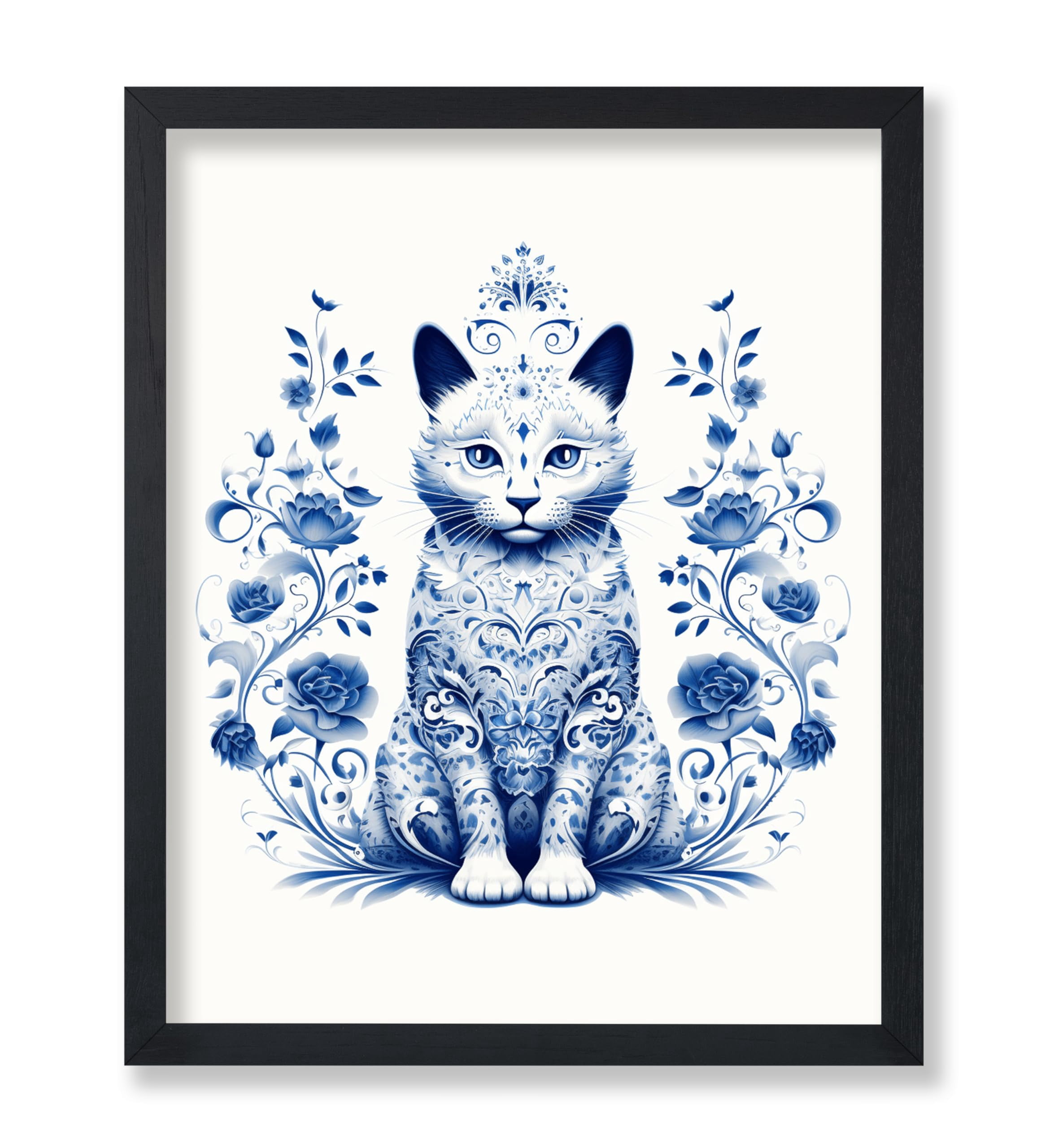 Poster Master Sitting Cat Poster - Cat Print - Flower Art - Ornamental ...