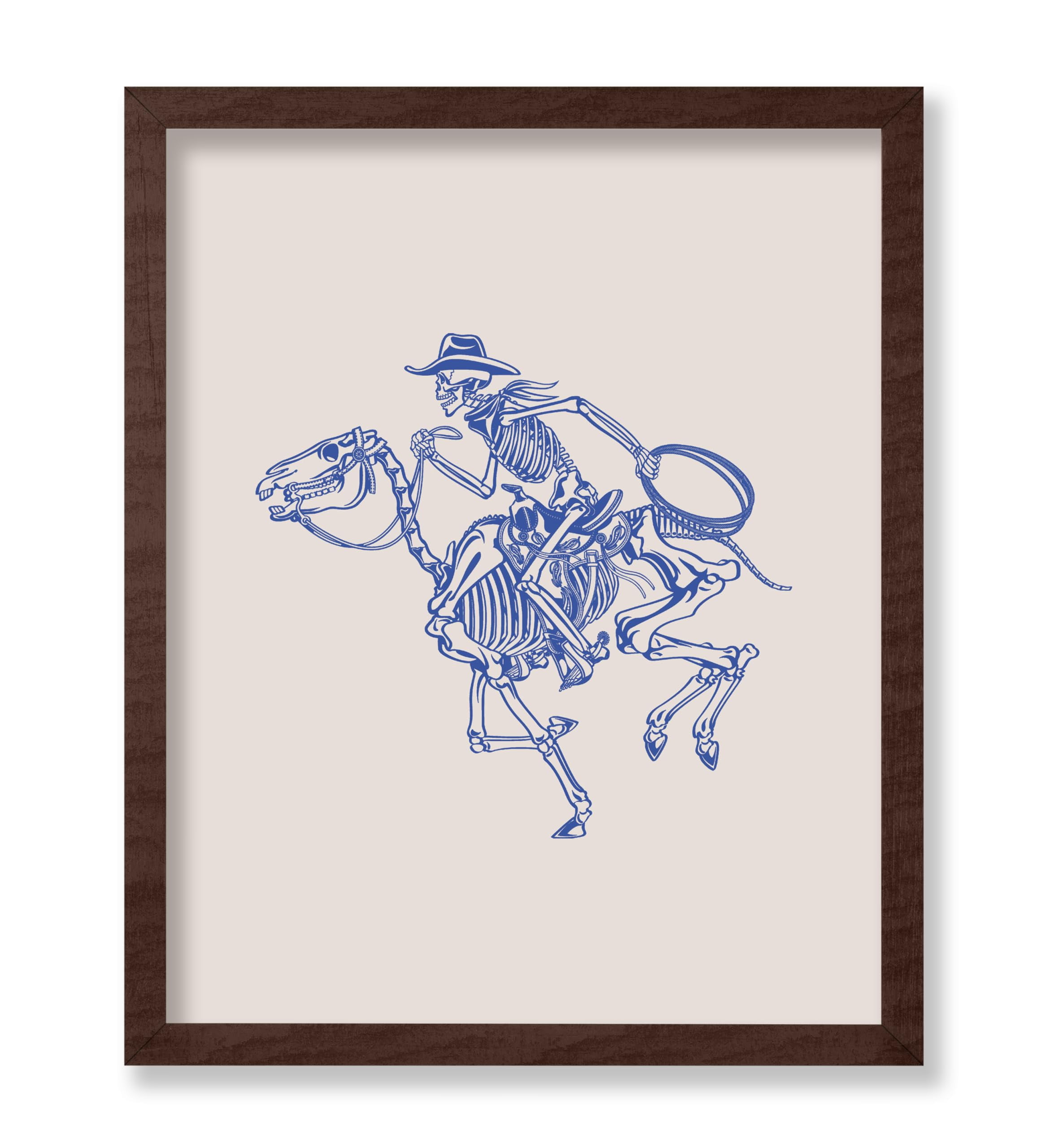 Poster Master Skeleton Cowboy Poster - Retro Blue Skeleton Horse Print ...