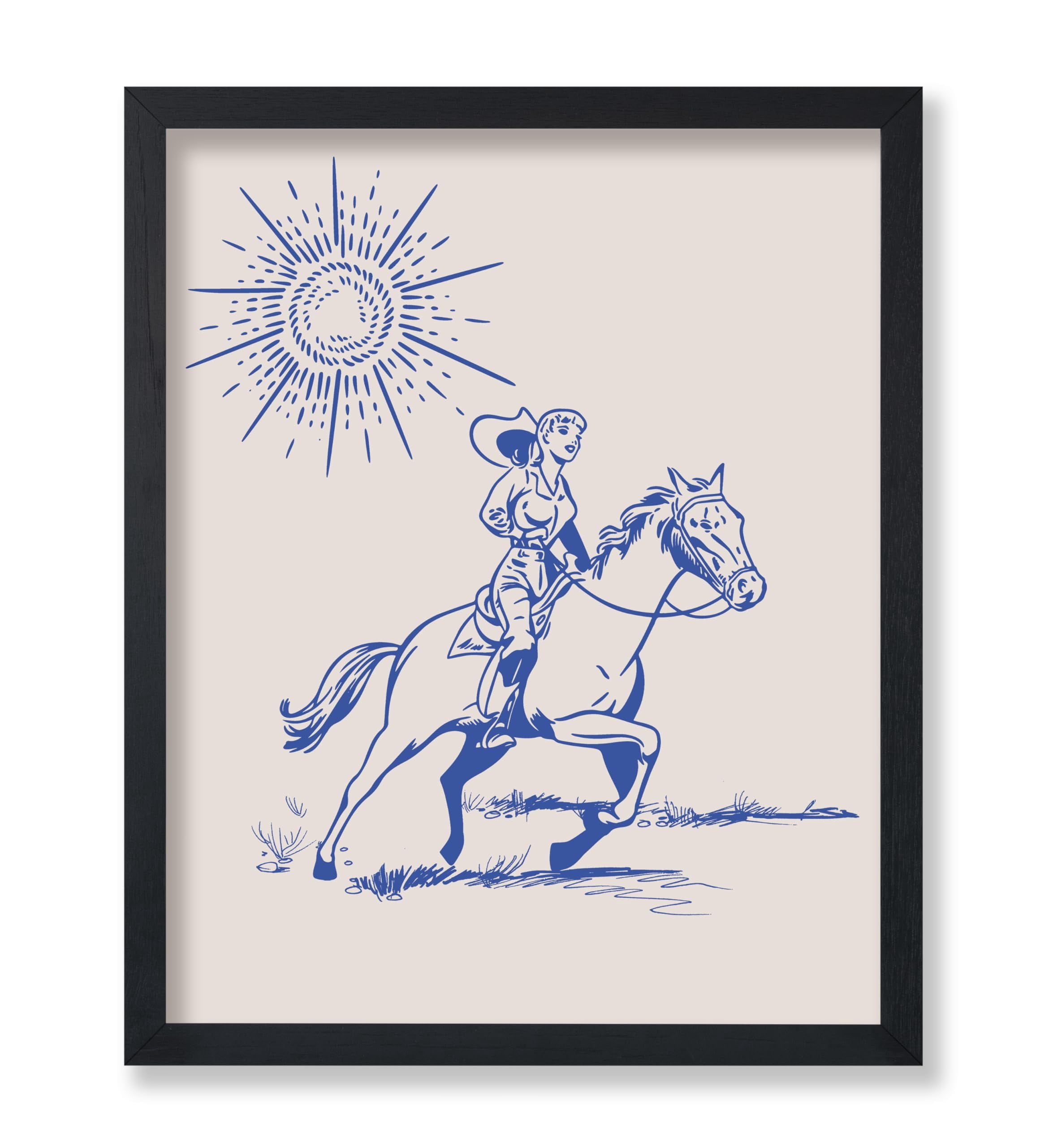 Poster Master Sunset Cowgirl Poster - Retro Blue Cowgirl Print ...