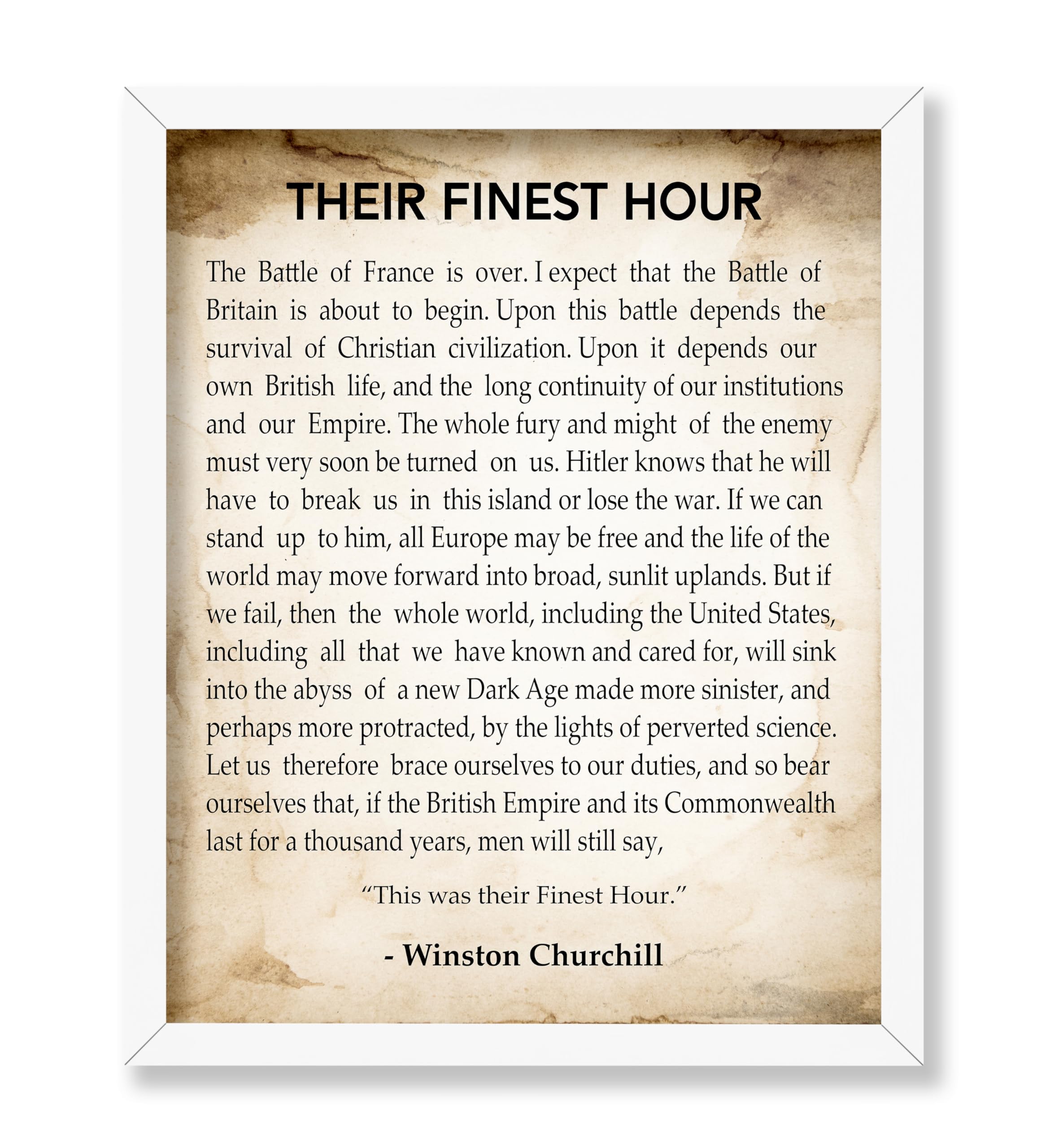 Poster Master Their Finest Hour Poster - Winston Churchill Speech Print - Motivational Quote Art ...