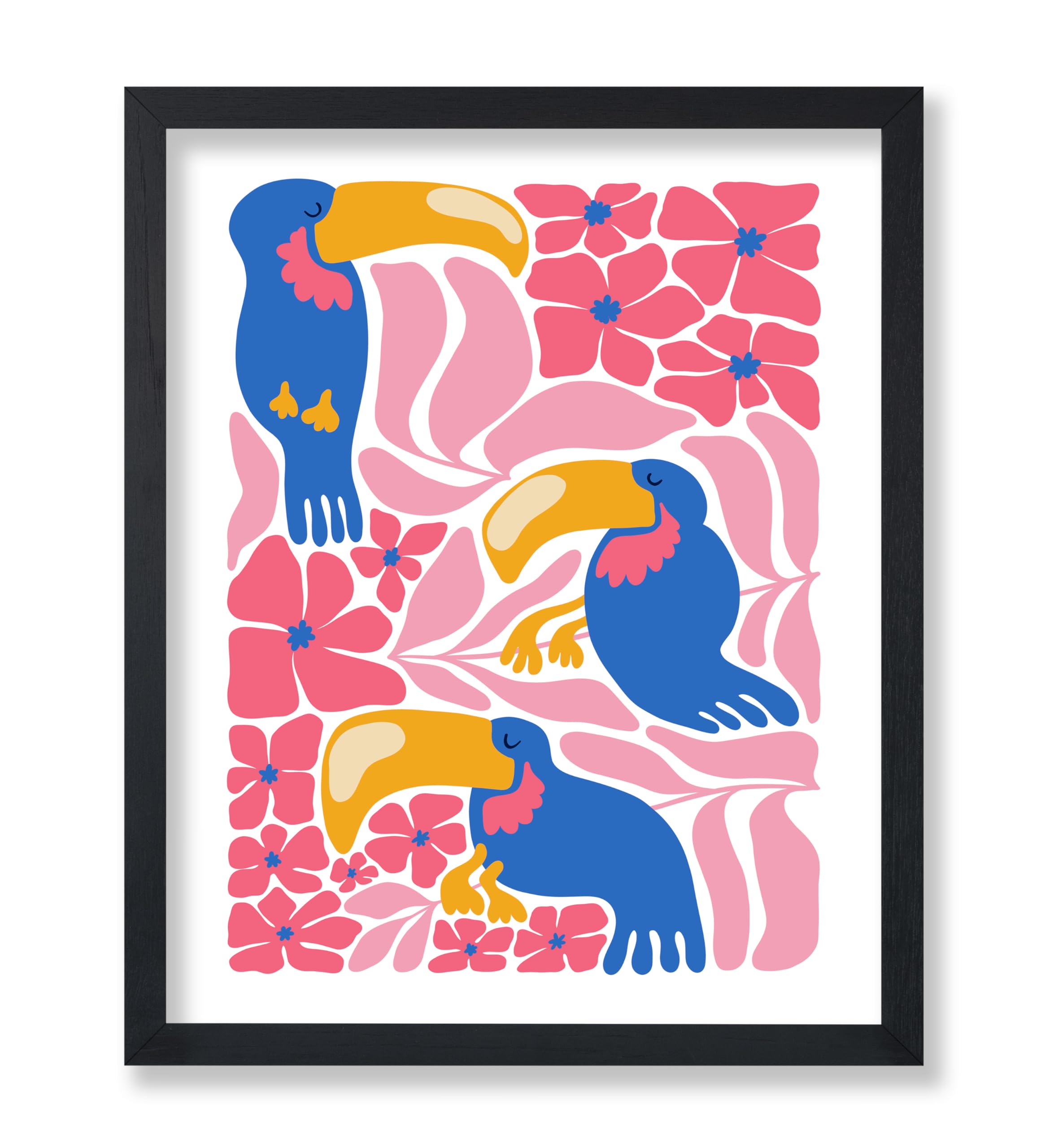 Poster Master Toucan Poster - Retro Pink Flowers Print - Tropical Art ...