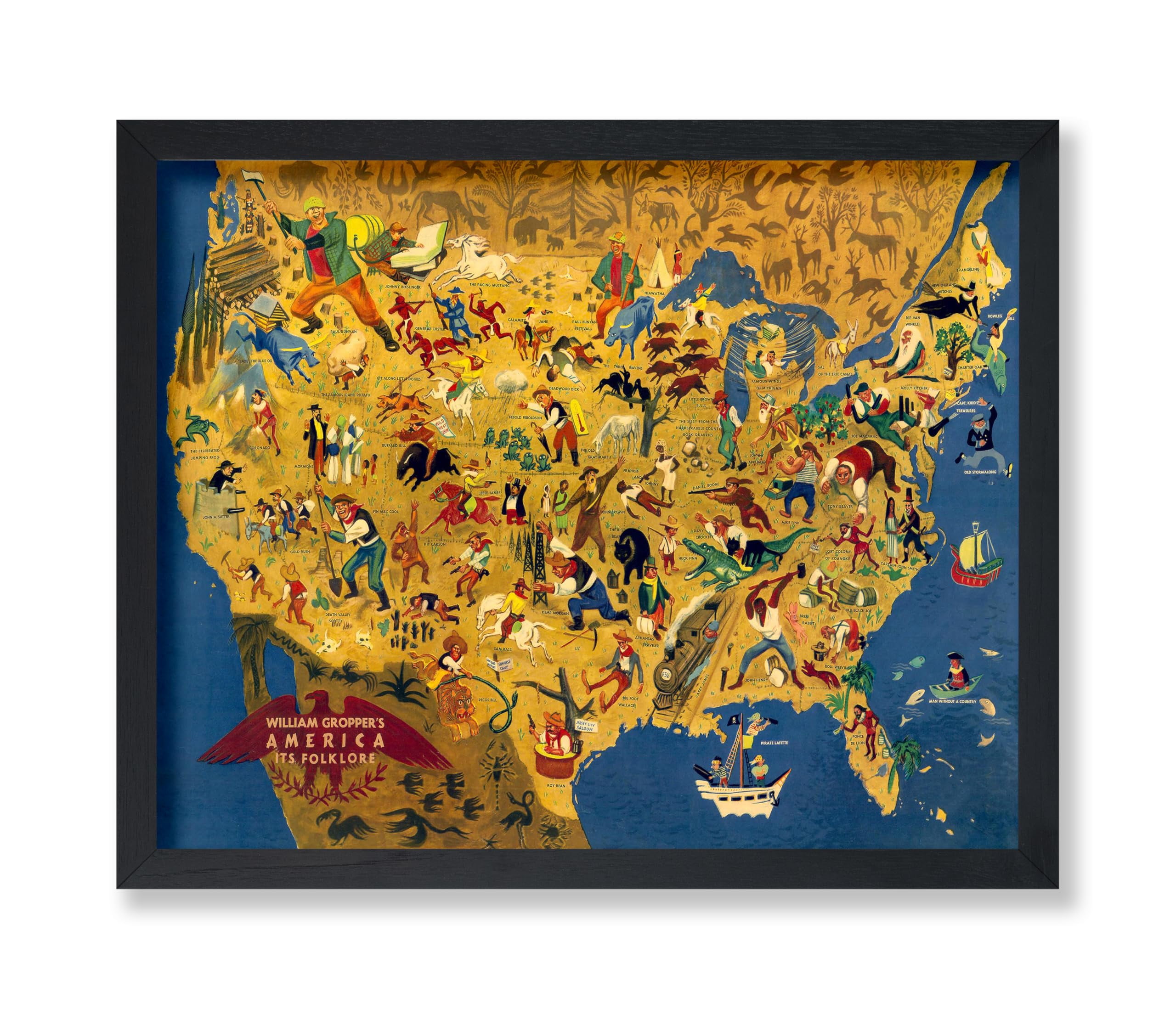 Poster Master Vintage America Its Folklore Map Poster - Retro America ...
