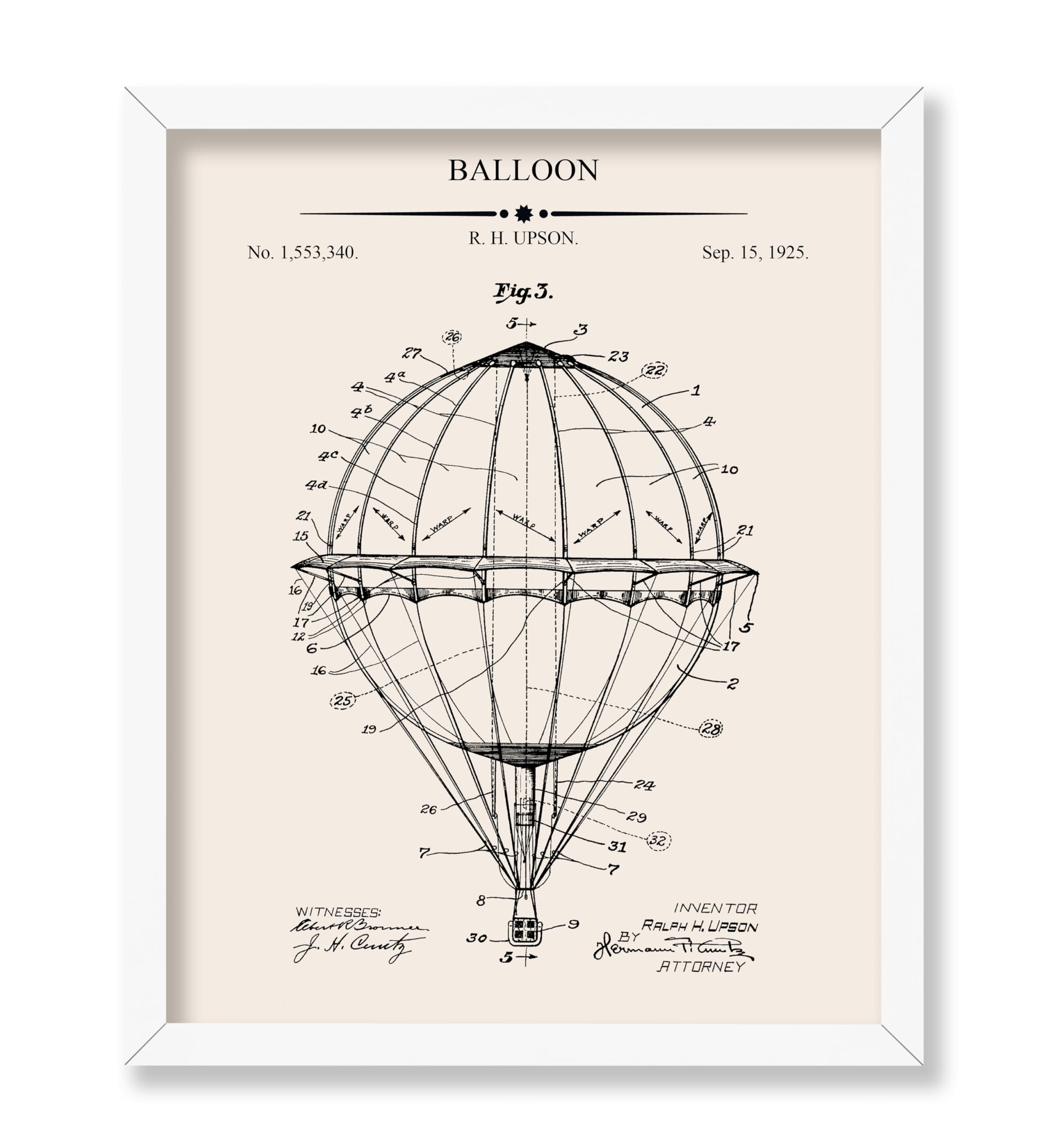 Poster Master Vintage Balloon Blueprint Poster - Hot Air Balloon Patent ...