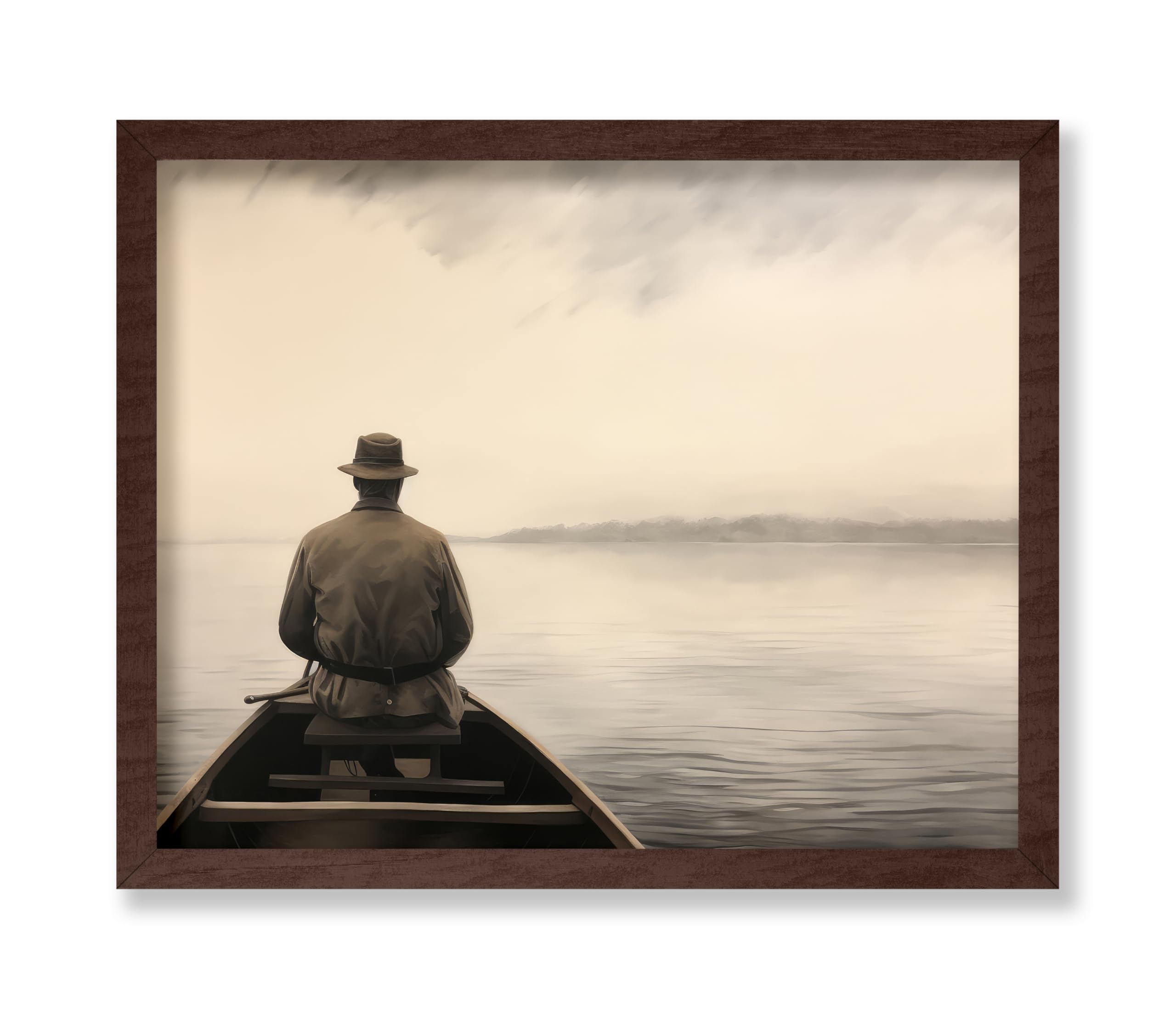 Poster Master Vintage Fisherman on Boat Poster - Retro Calm Sea Print ...
