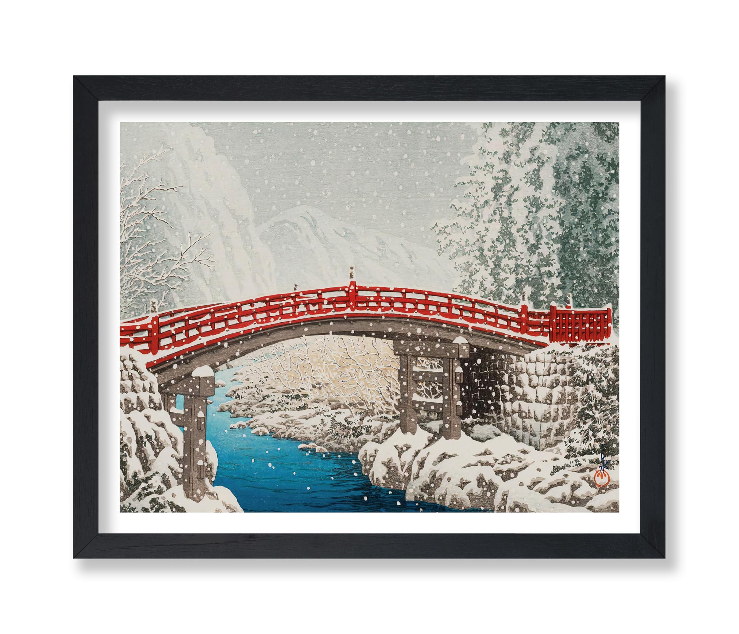 Poster Master Vintage Hasui Kawase Poster - Retro Snow at Sacred Bridge ...