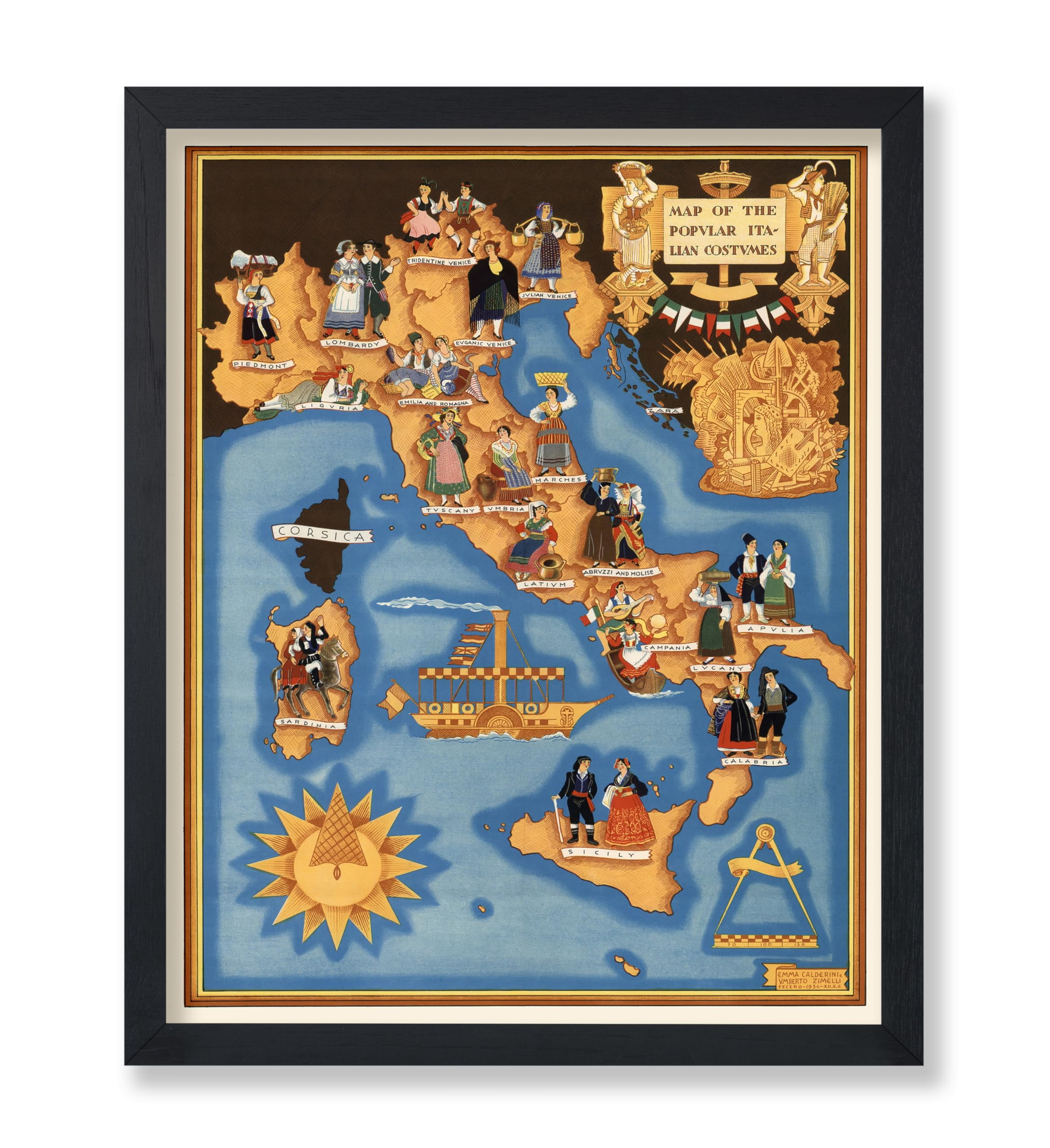Poster Master Vintage Italy Map Poster - Retro Italian Fashion Map ...