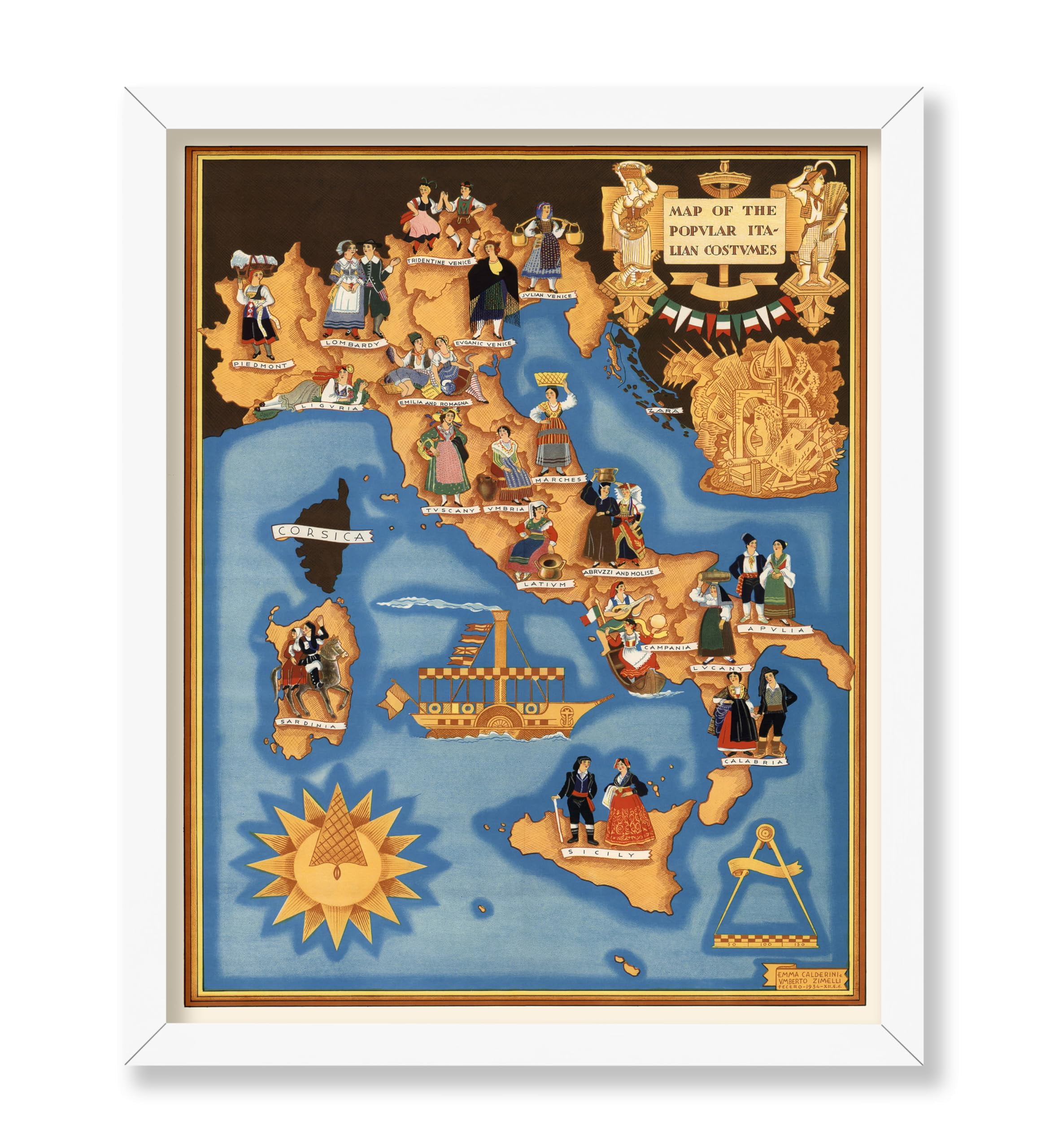 Poster Master Vintage Italy Map Poster - Retro Italian Fashion Map ...
