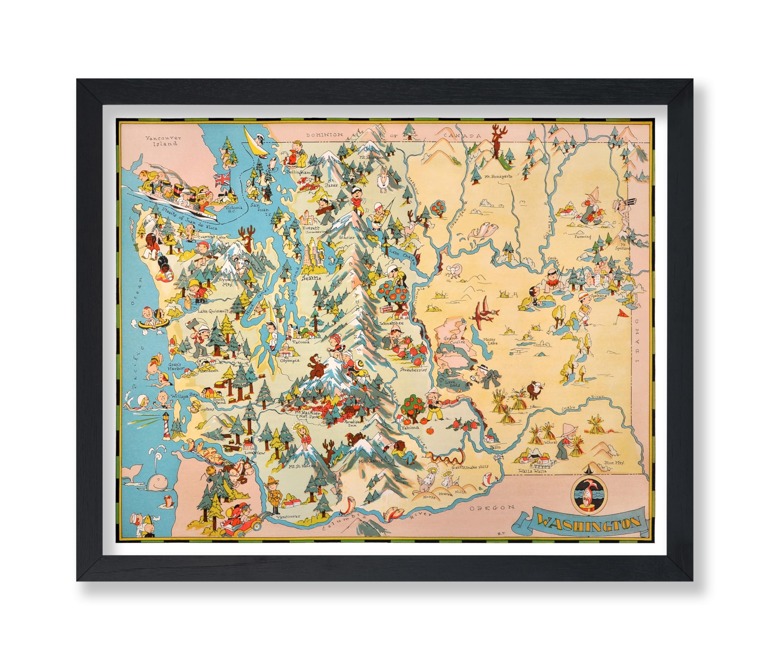 Poster Master Vintage Map Poster - Retro Washington Map Print - Fun ...