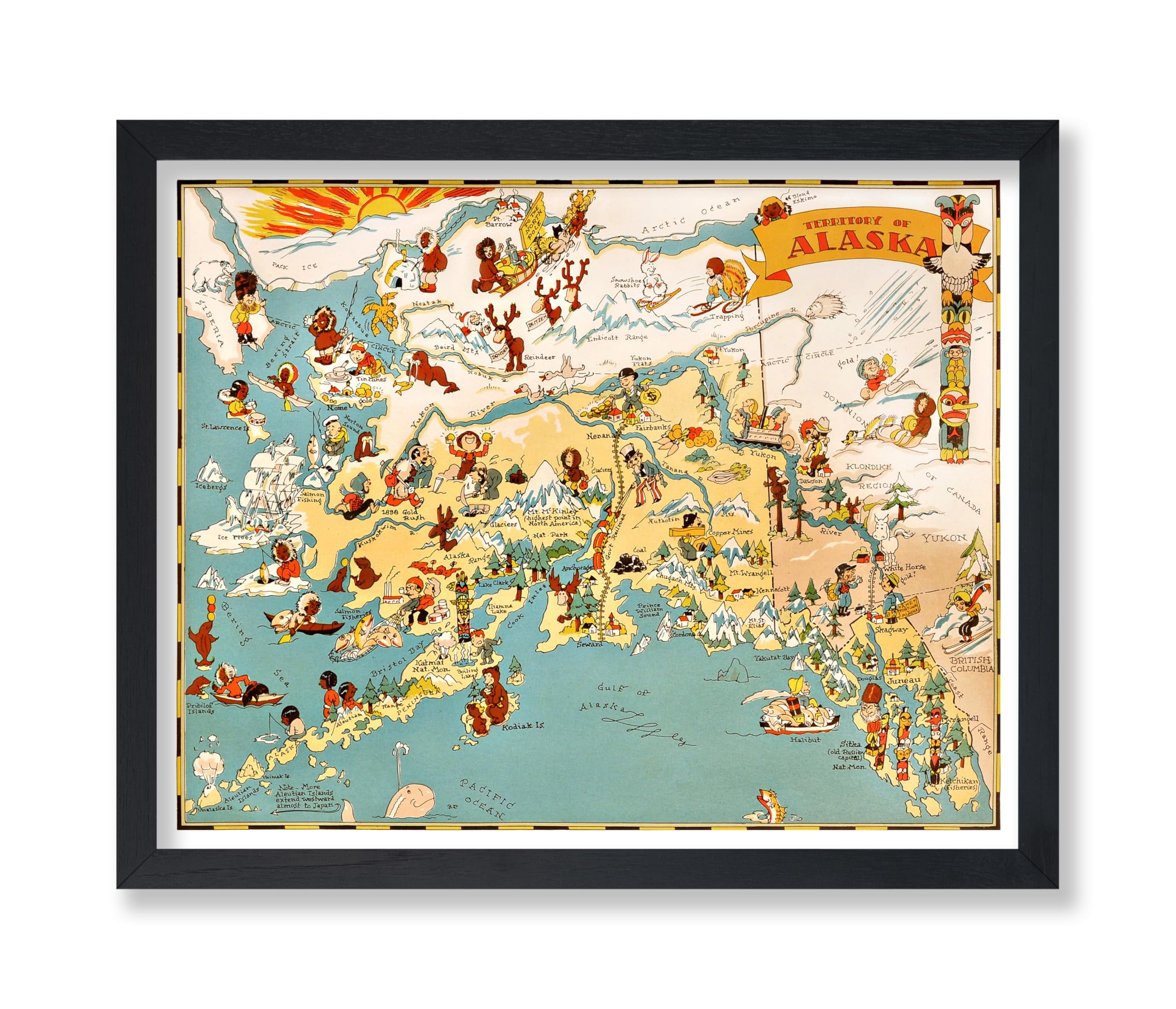Poster Master Vintage Map Poster - Retro Alaska Map Print - Fun Alaska ...