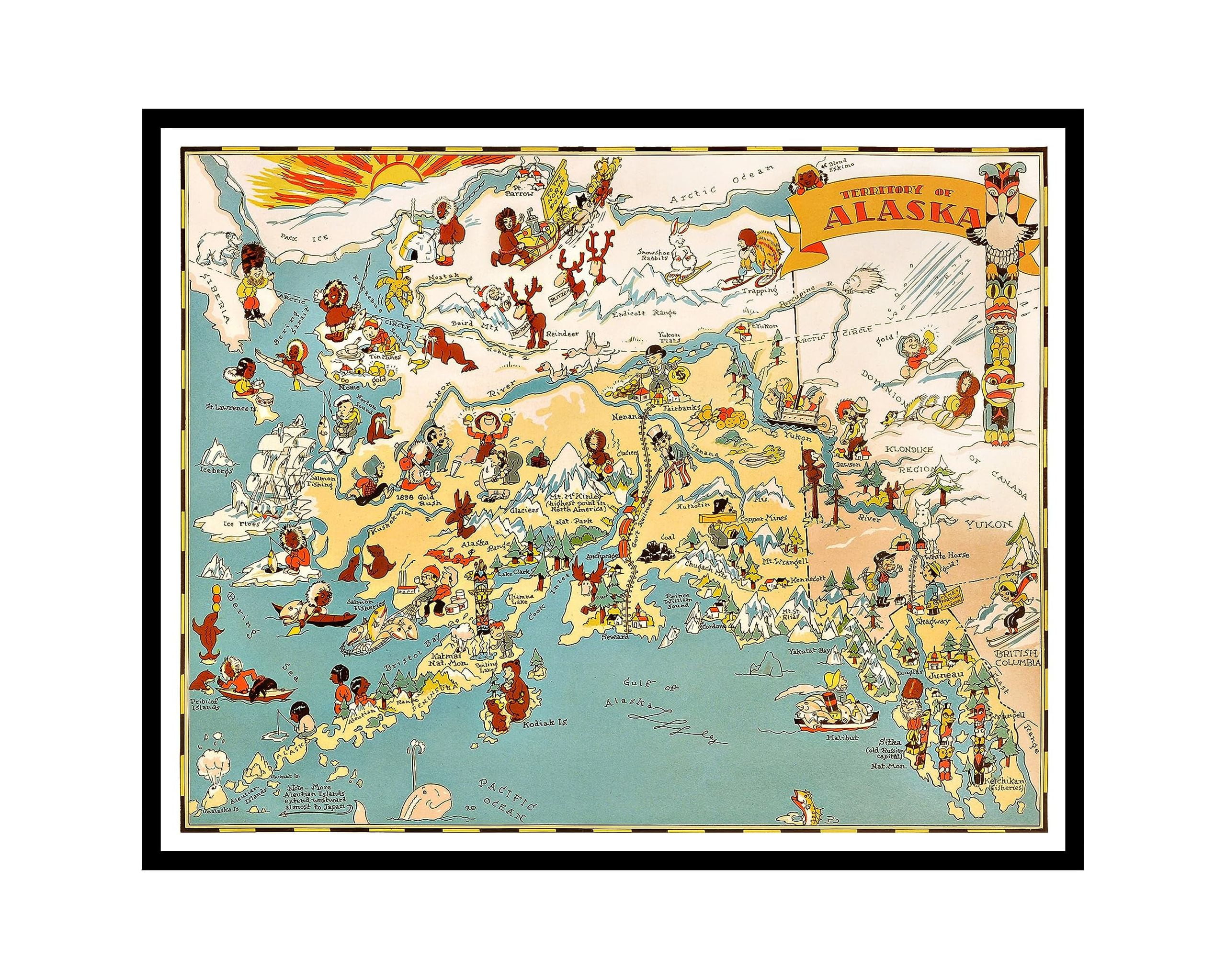 Poster Master Vintage Map Poster - Retro Alaska Map Print - Fun Alaska ...