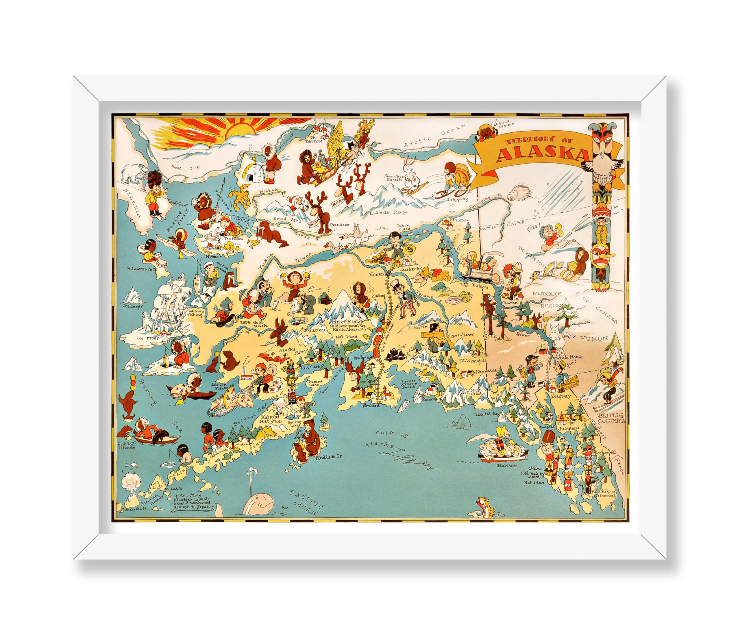 Poster Master Vintage Map Poster - Retro Alaska Map Print - Fun Alaska ...